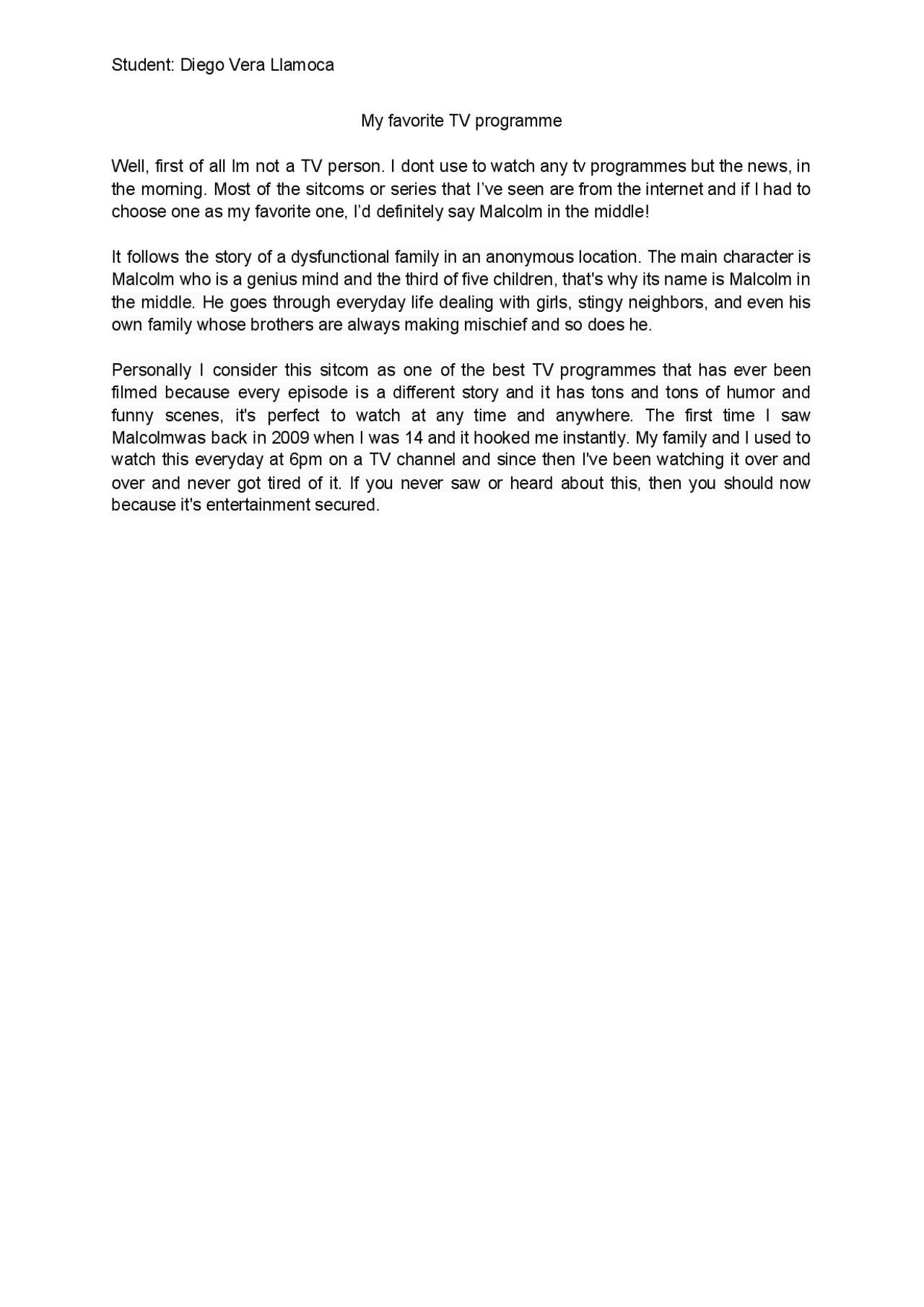 English document about my fav programe - Docsity