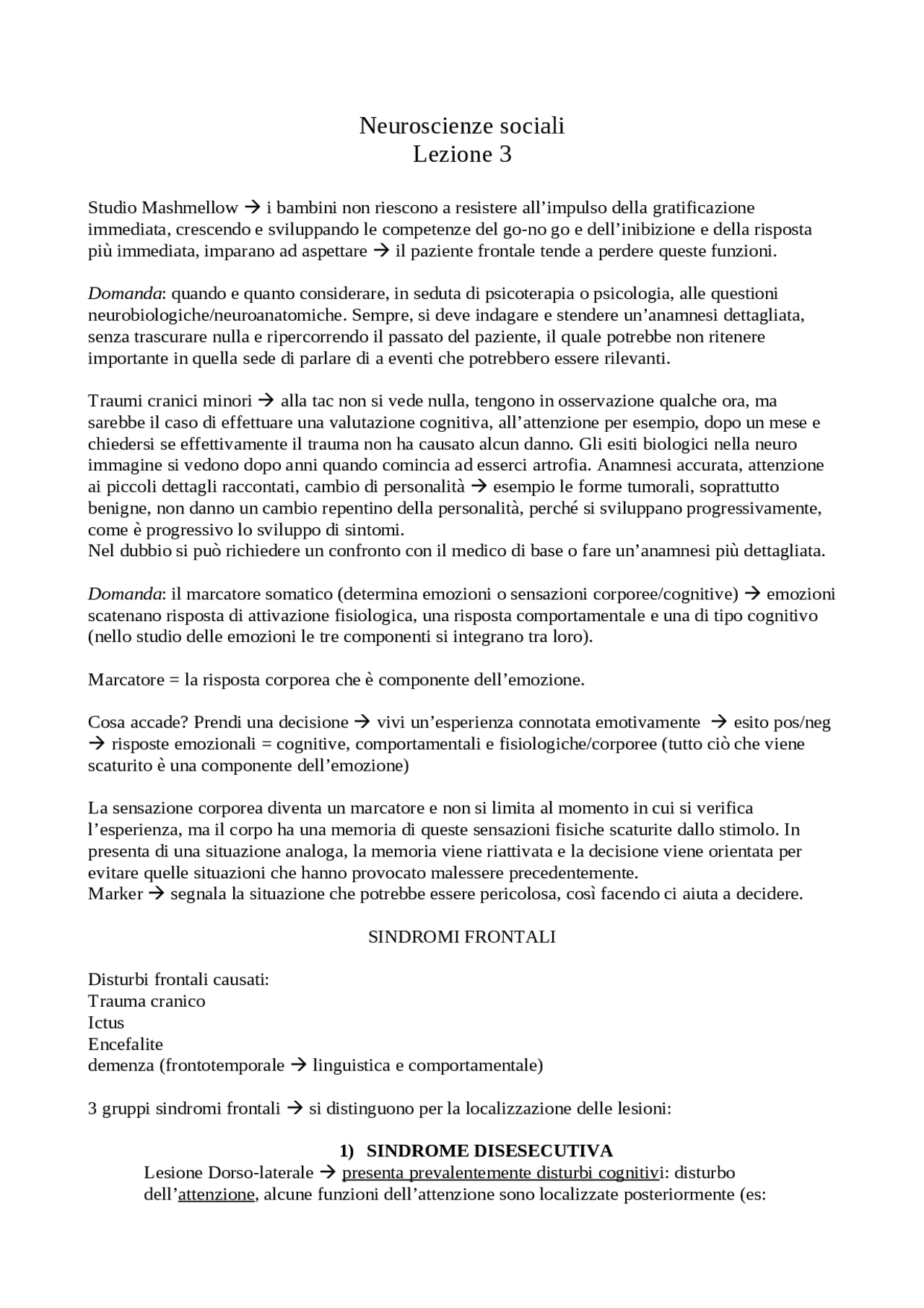 Lezione 3 Neuroscienze Sociali Docsity