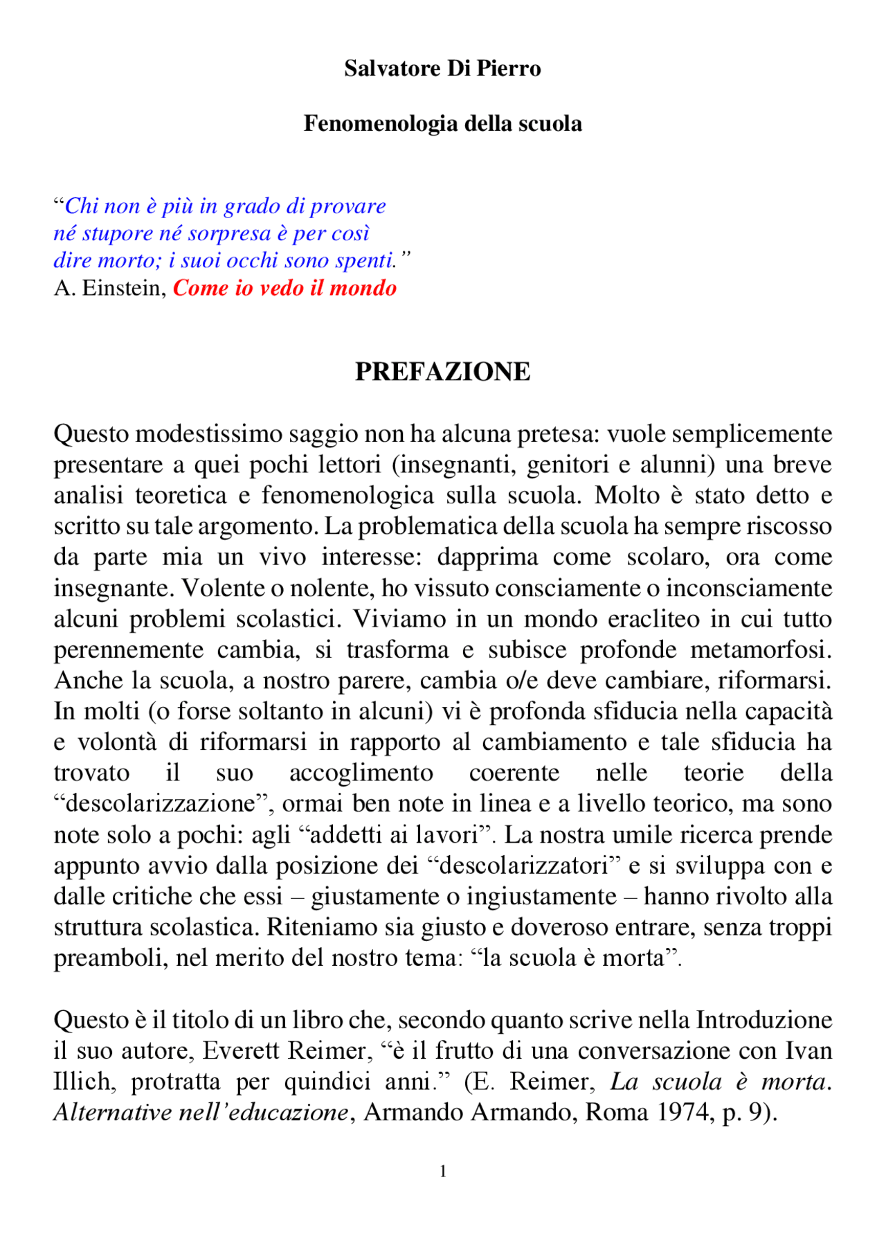 Fenomenologia Della Scuola Docsity