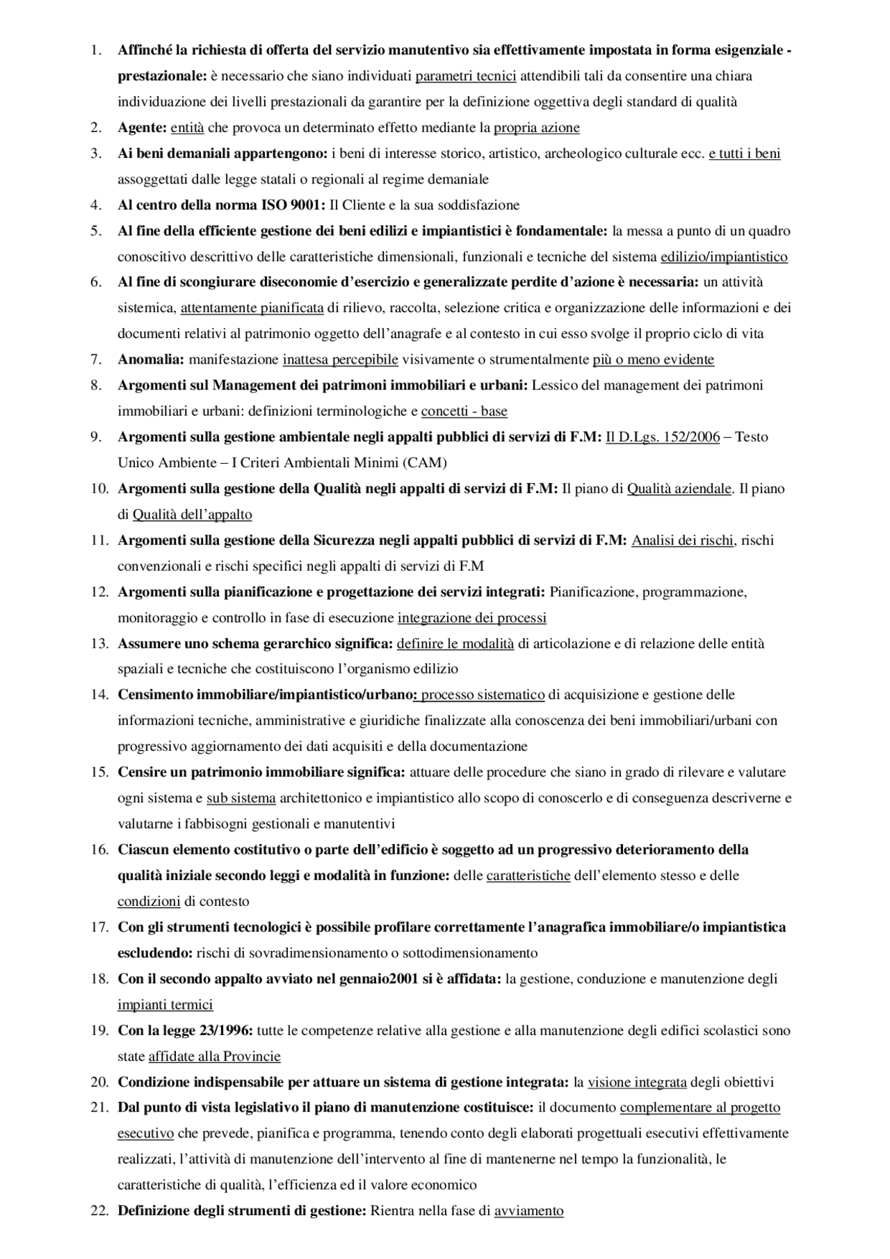 Domande Facility Management E Sicurezza Docsity