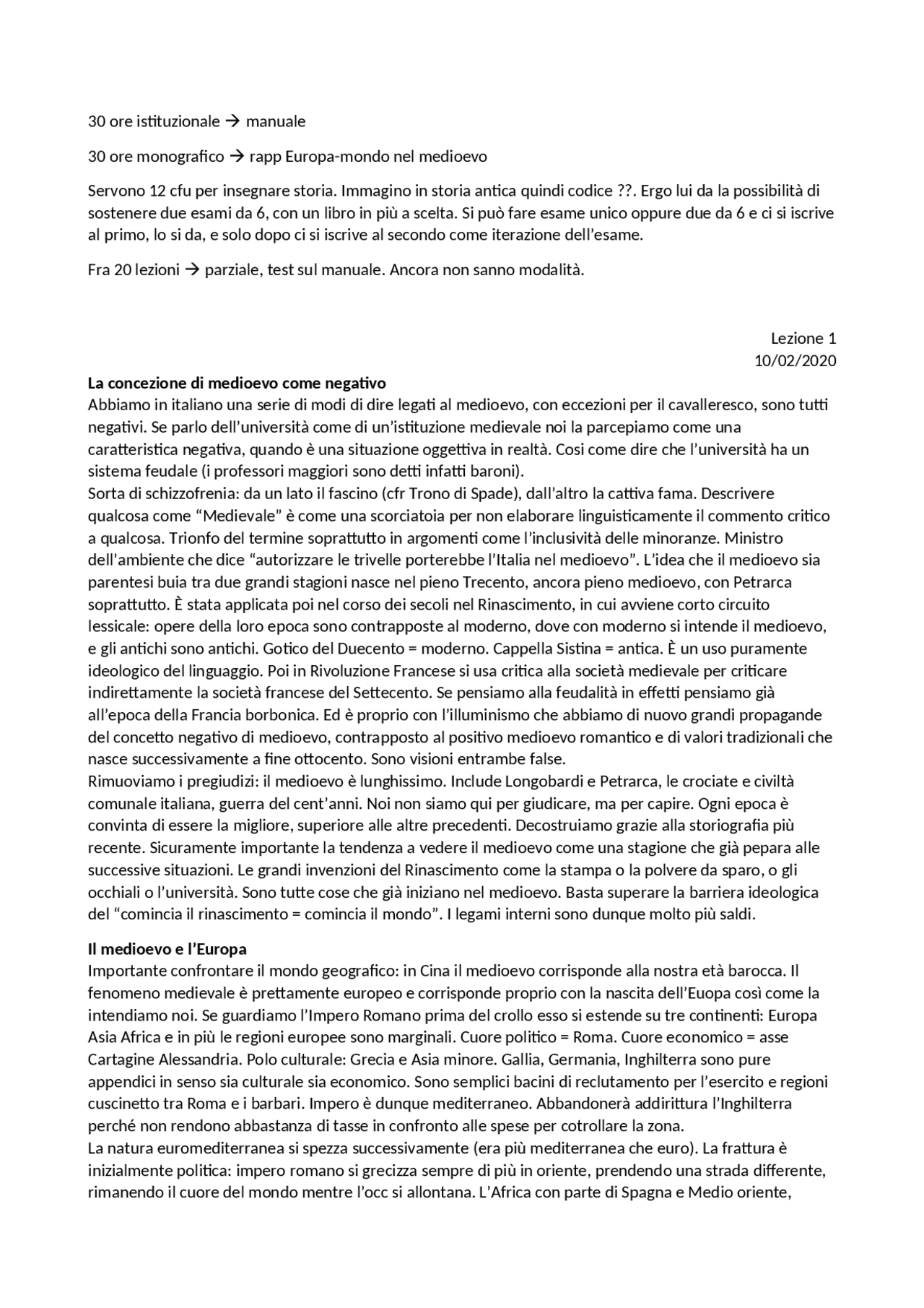 Storia Medievale Modulo A Docsity