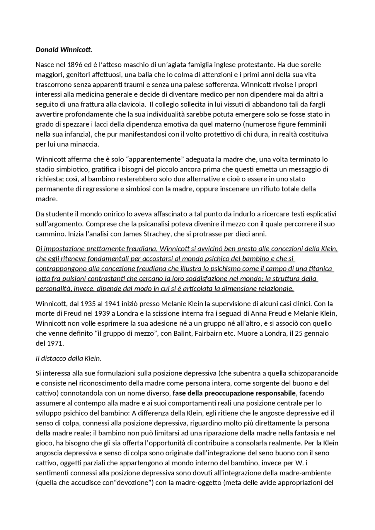Winnicott Carotenuto Apuntes De Psicología Dinámica Docsity