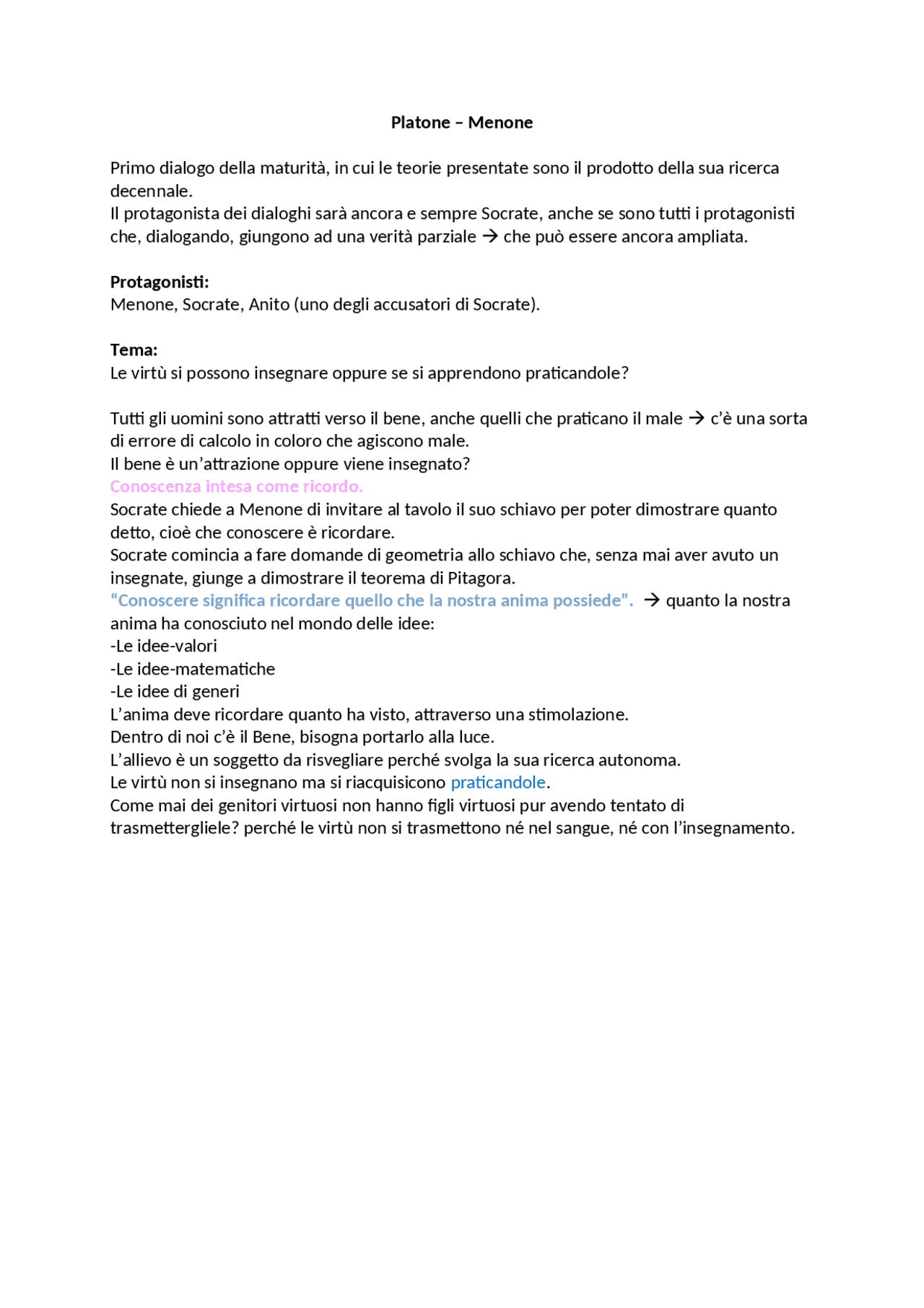 Menone Platone Concetti Docsity