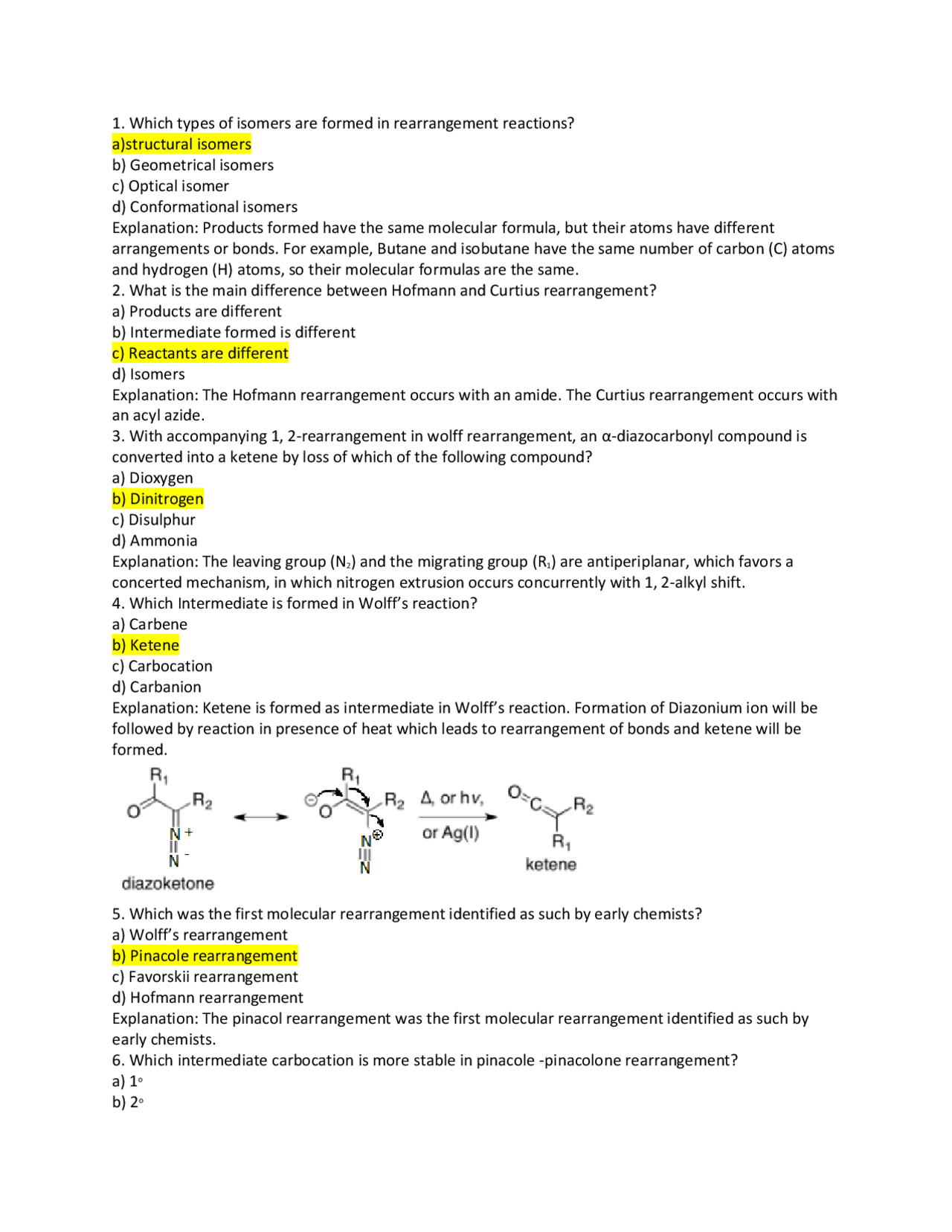 Mcq on rearrangement - Docsity