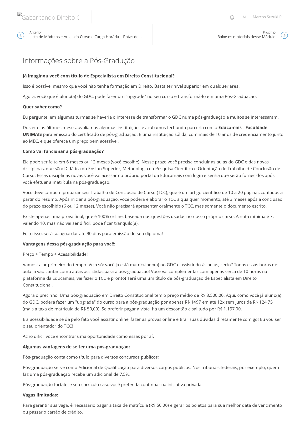 Informação Para Obter Um Curso De Pós Graduação Docsity