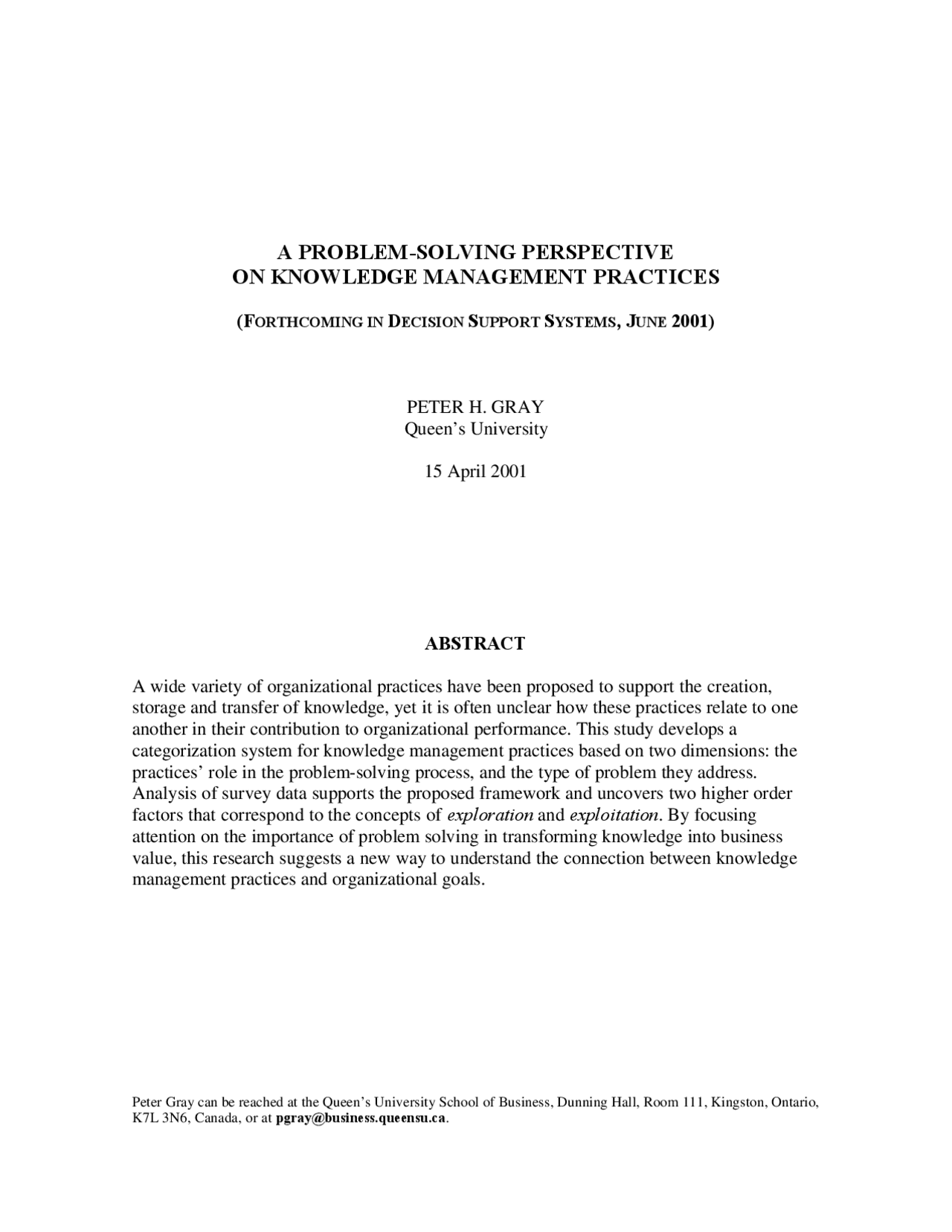 Perspective On Knowledge Management Docsity