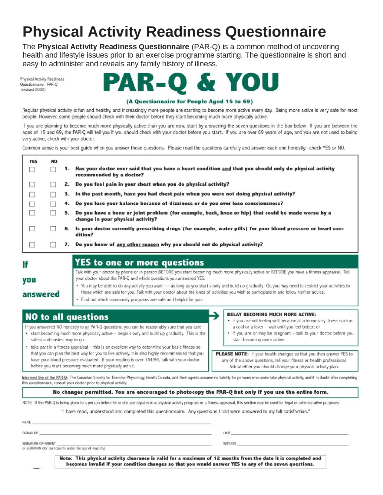 PAR-Questionnaires for PE subject - Docsity