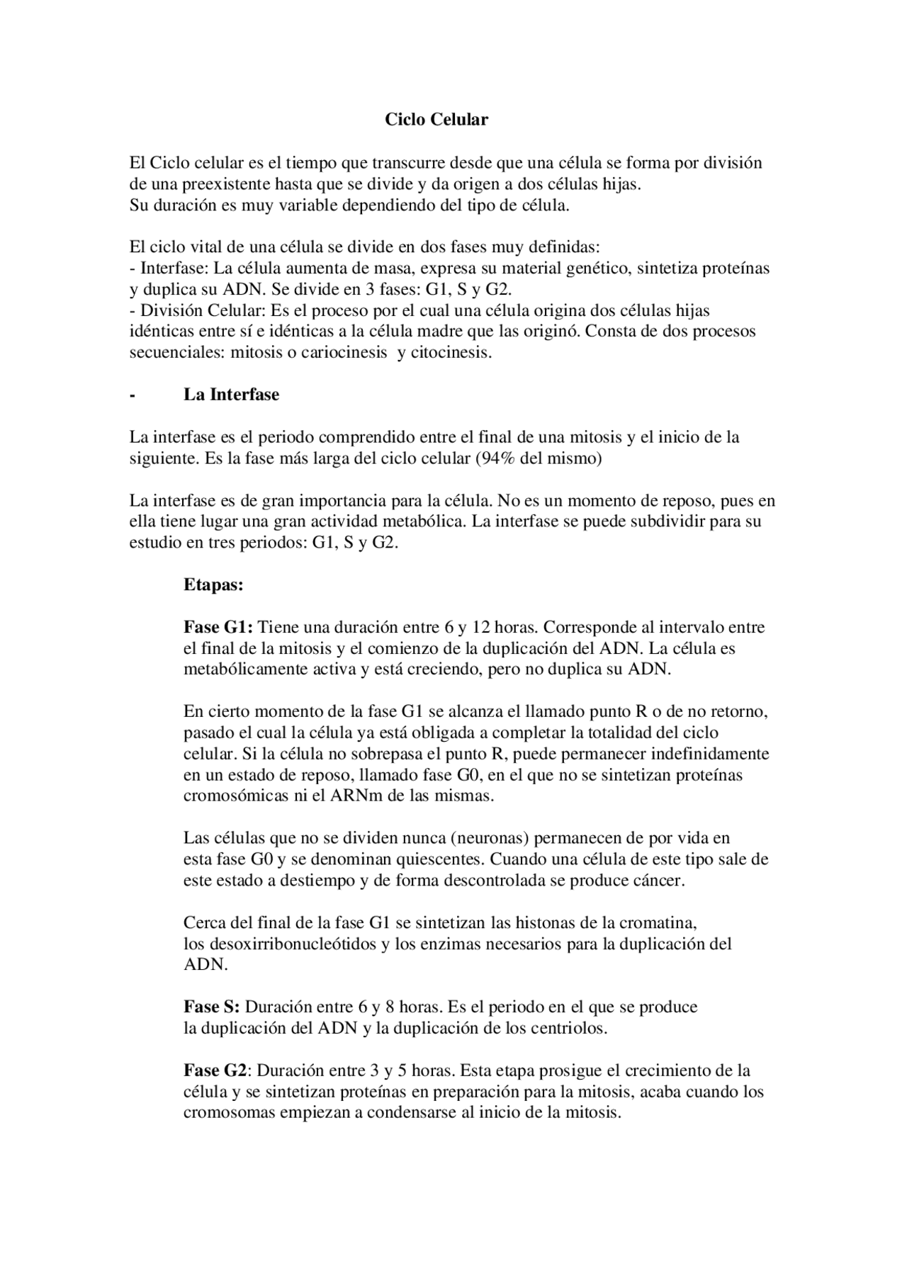 Resumen Del Ciclo Celular Résumés De Biologie Cellulaire Docsity