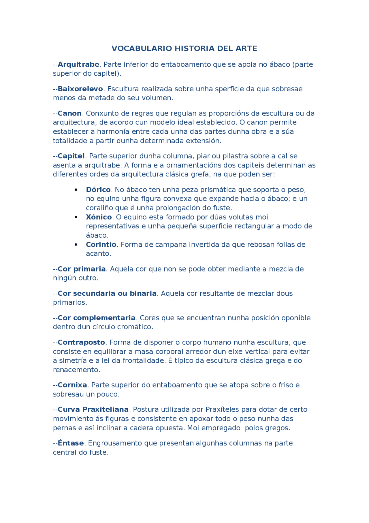 VOCABULARIO HISTORIA DEL ARTE - Docsity