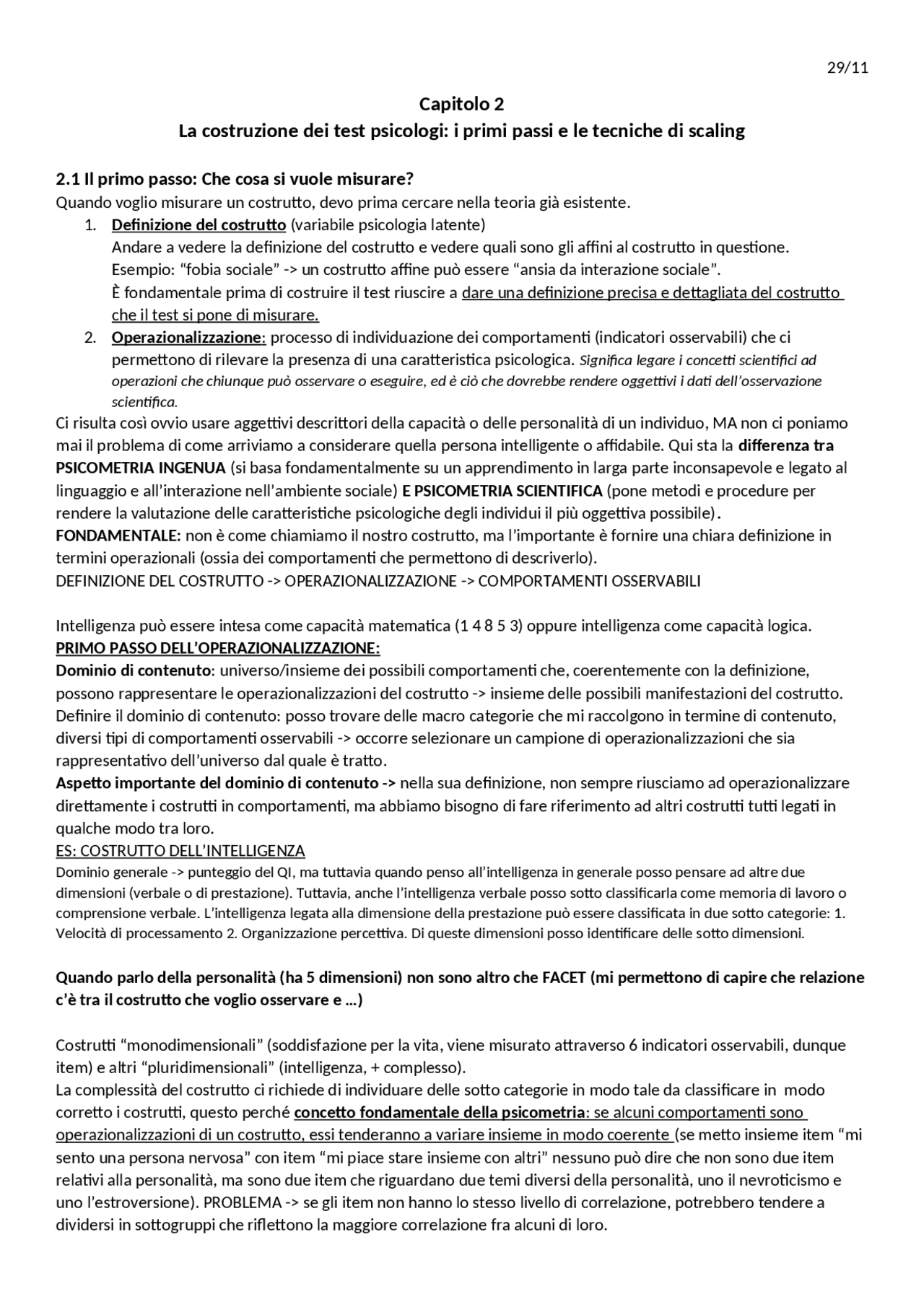 La costruzione dei test psicologici | Appunti di Psicometria | Docsity