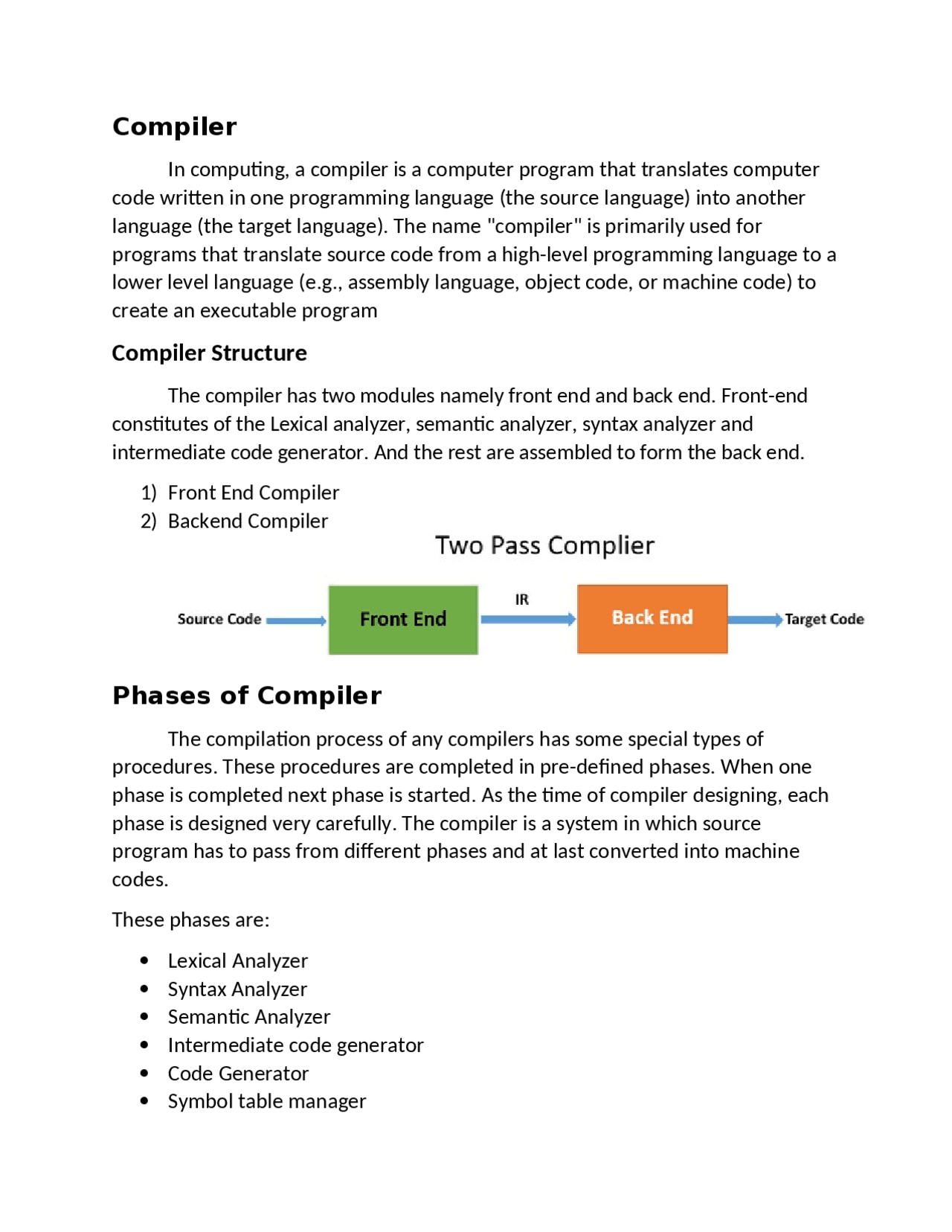 Phases of compiler in compiler construction | Exercises Compiler Construction | Docsity