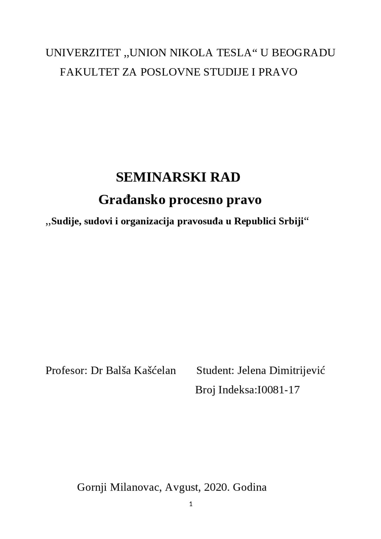 Seminarski rad iz gradjanskog procesnog prava | Seminarski radovi' predlog Građansko procesno ...