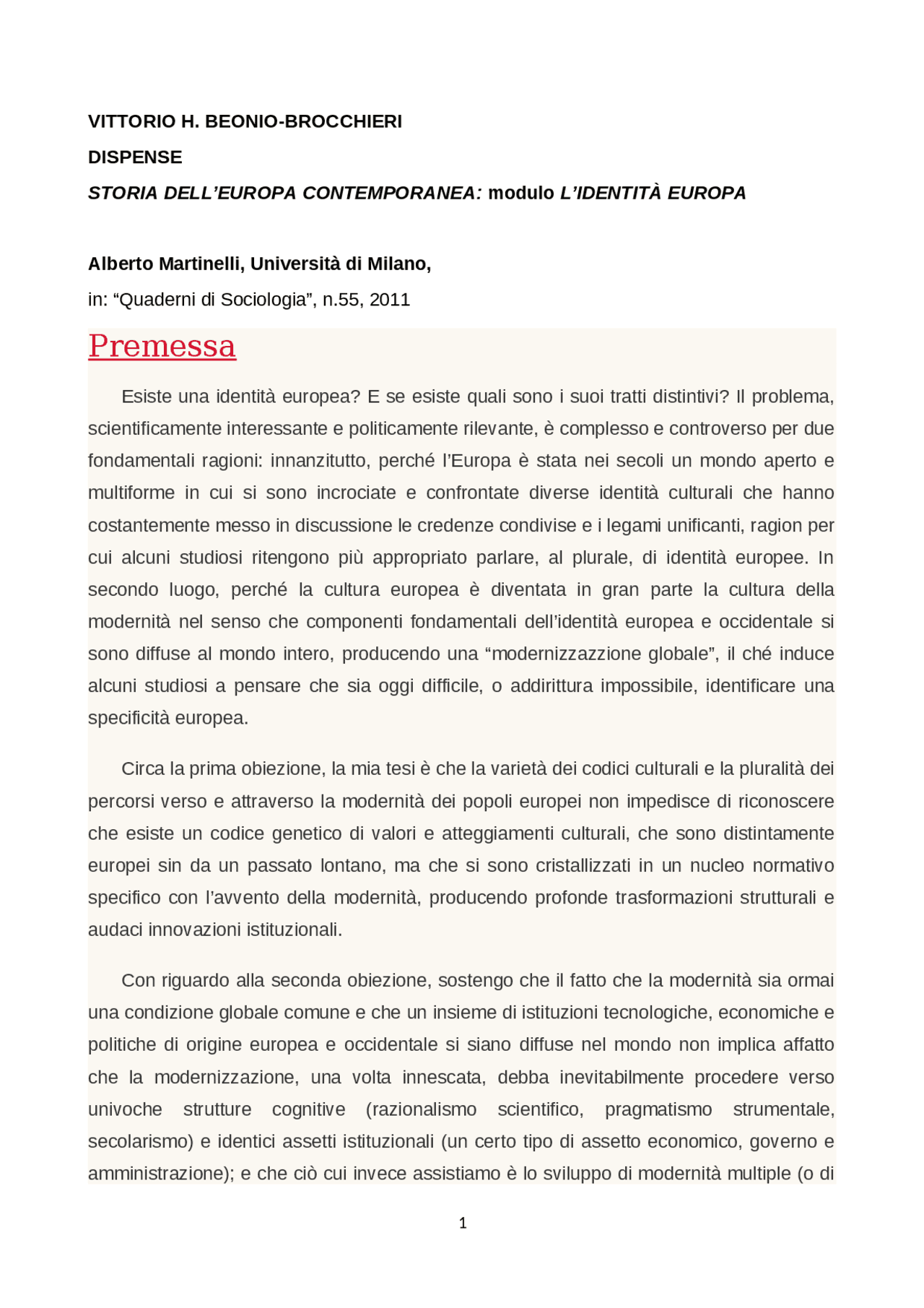 Saggio Sullidentità Europea Docsity