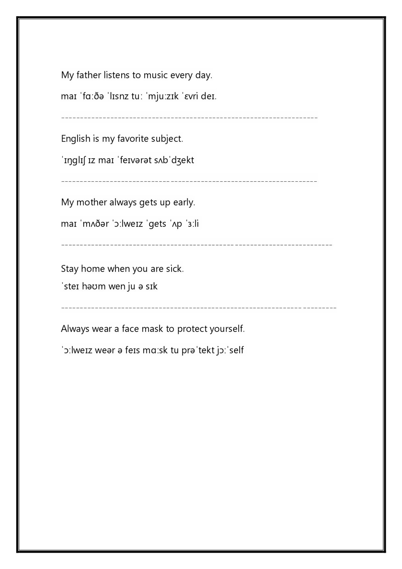 English transcriptions of sentences - Docsity