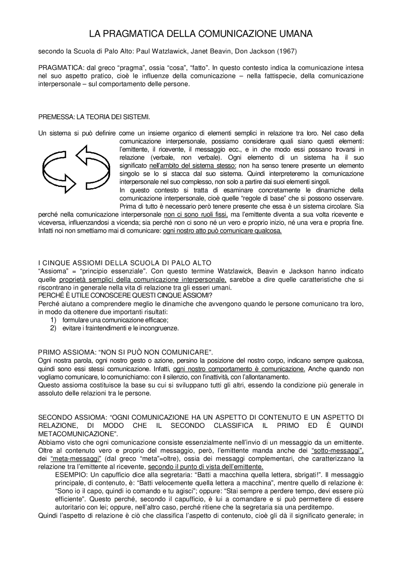 La Pragmatica Della Comunicazione Umana Docsity