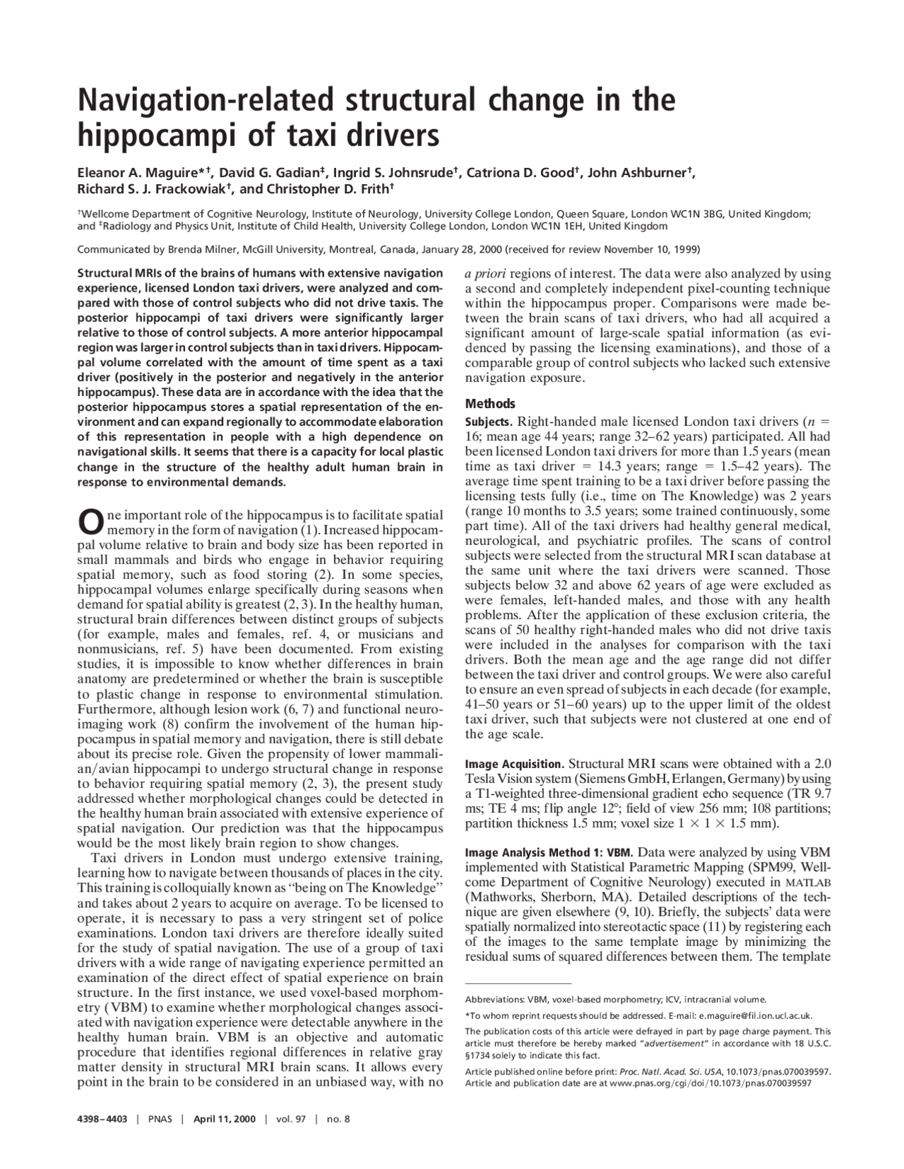 Brain plasticity of taxi drivers - Docsity