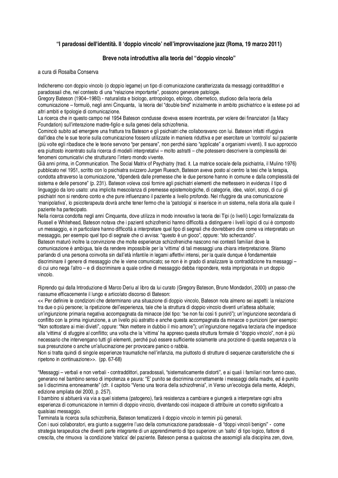 Teoria del doppio vincolo - Docsity