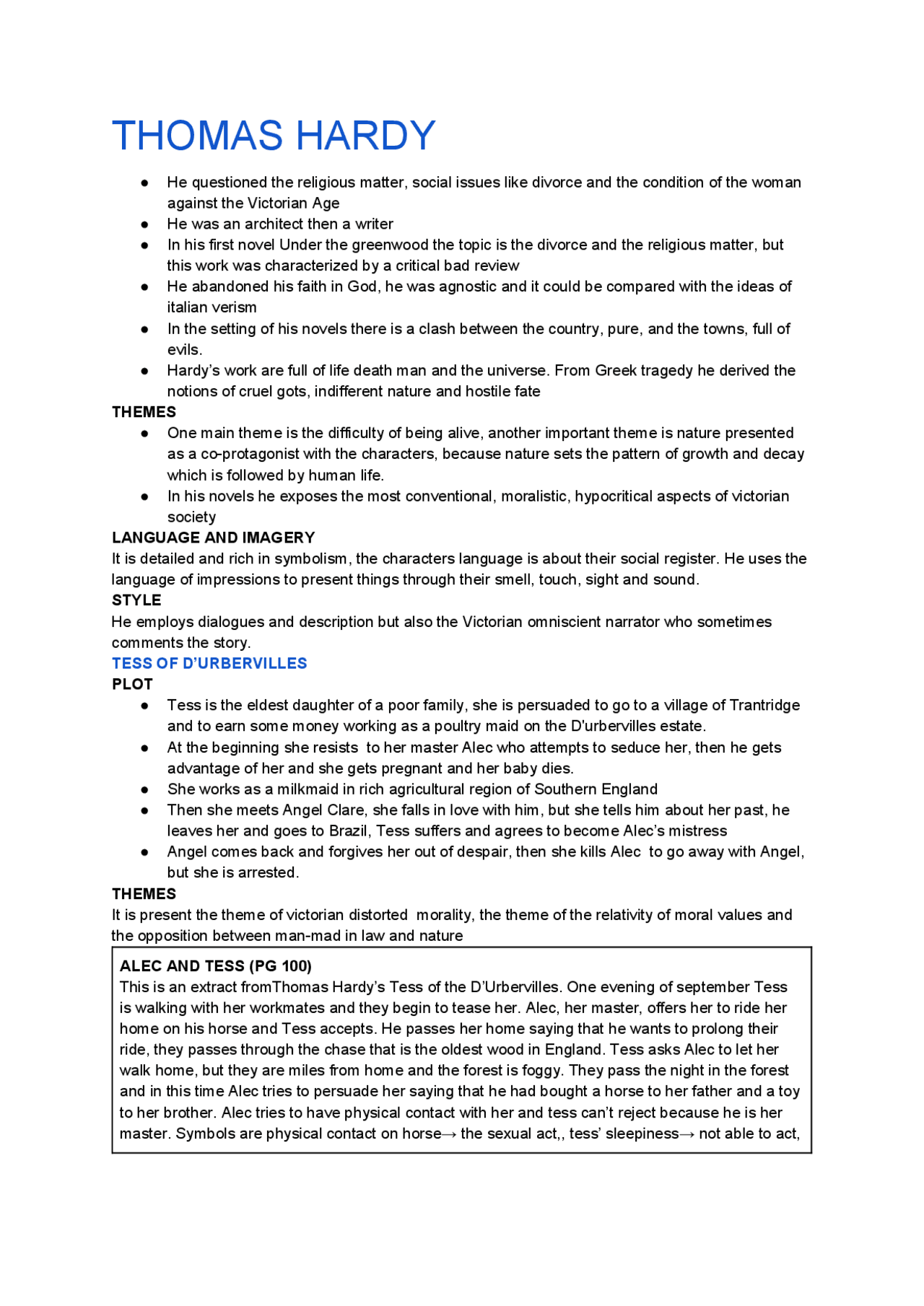 Thomas Hardy (life and works) - Docsity