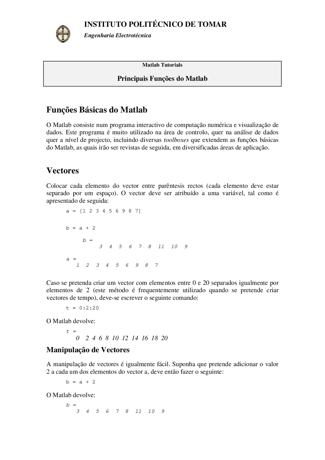 Funções Matlab Funções Para O Script Docsity