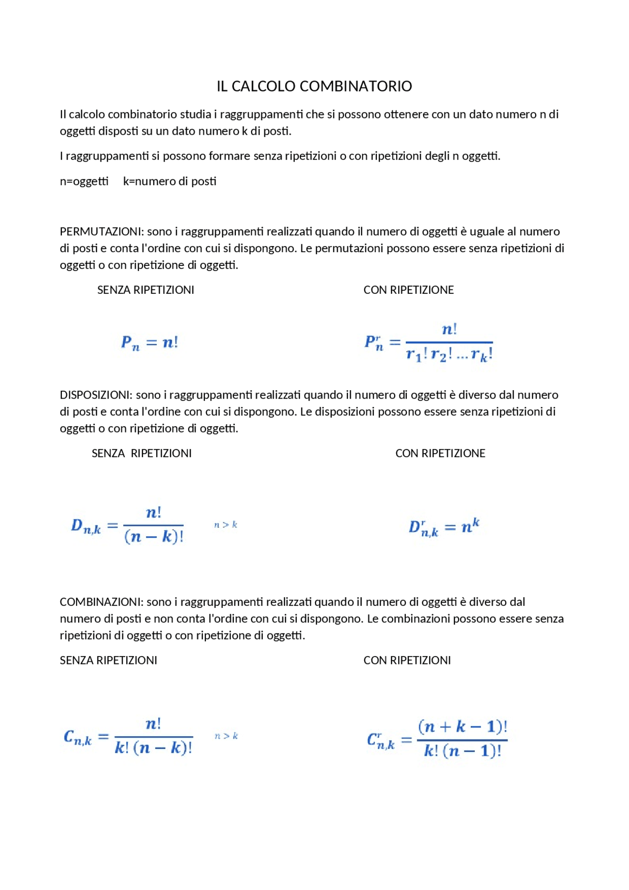 Il Calcolo Combinatorio Docsity