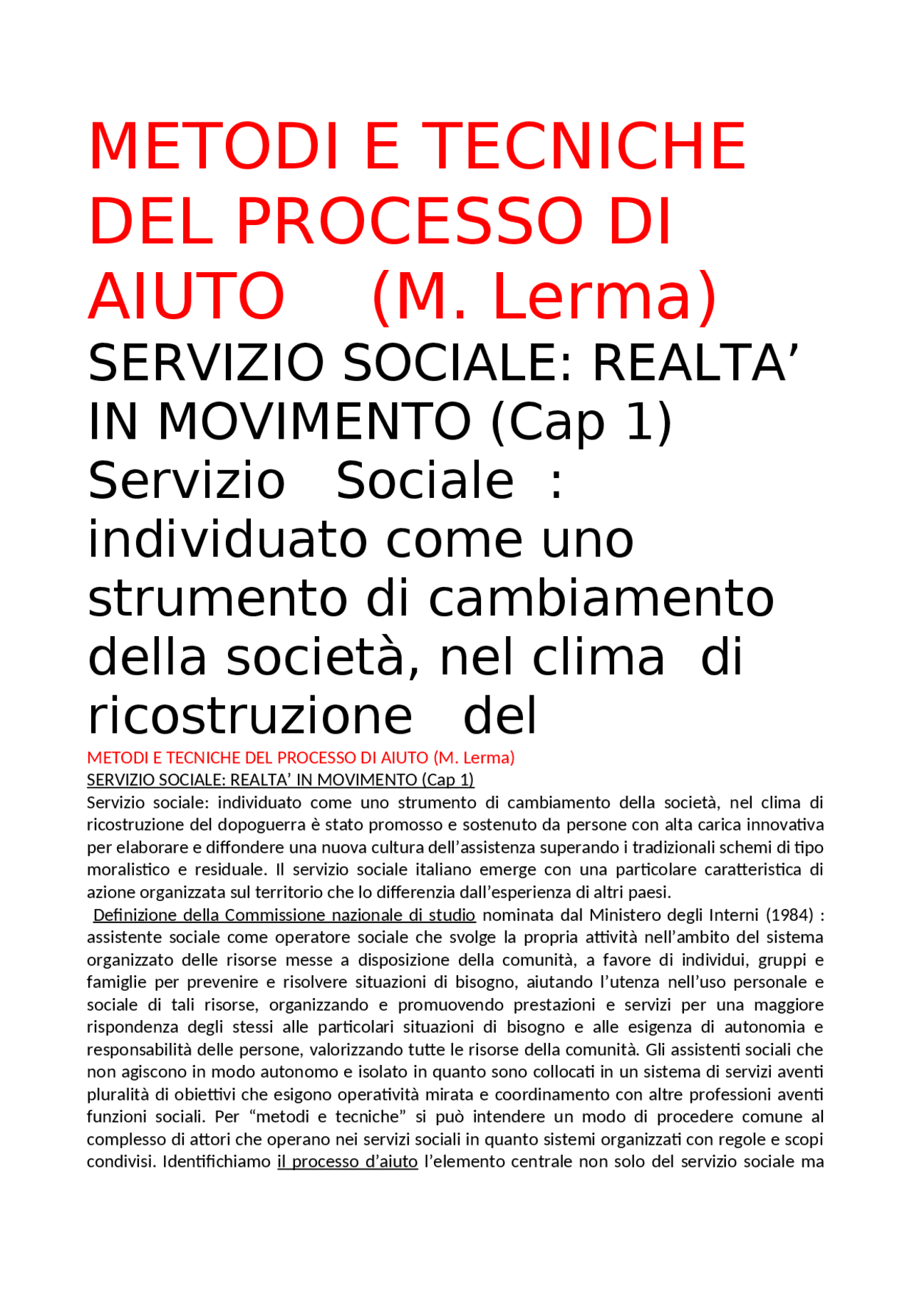 Metodi E Tecniche Del Processo Di Aiuto Docsity