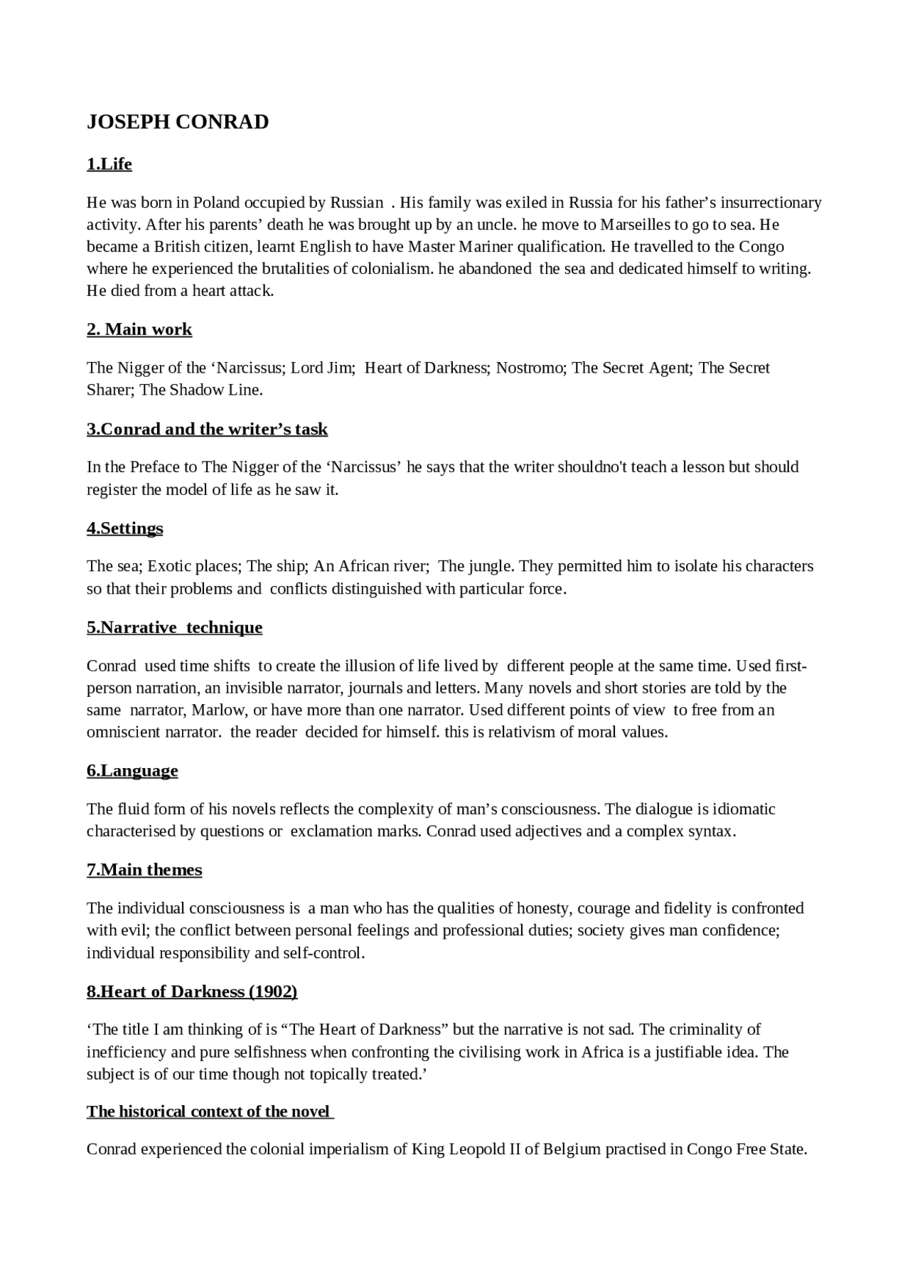 Joseph Conrad Life And Works Docsity