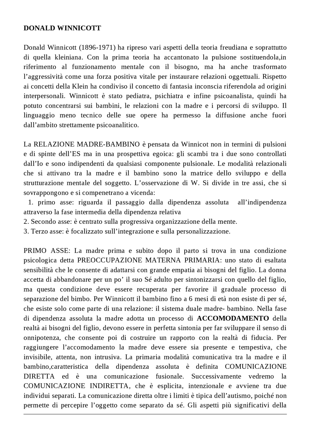 Winnicott Donald Pensiero E Teoria Docsity