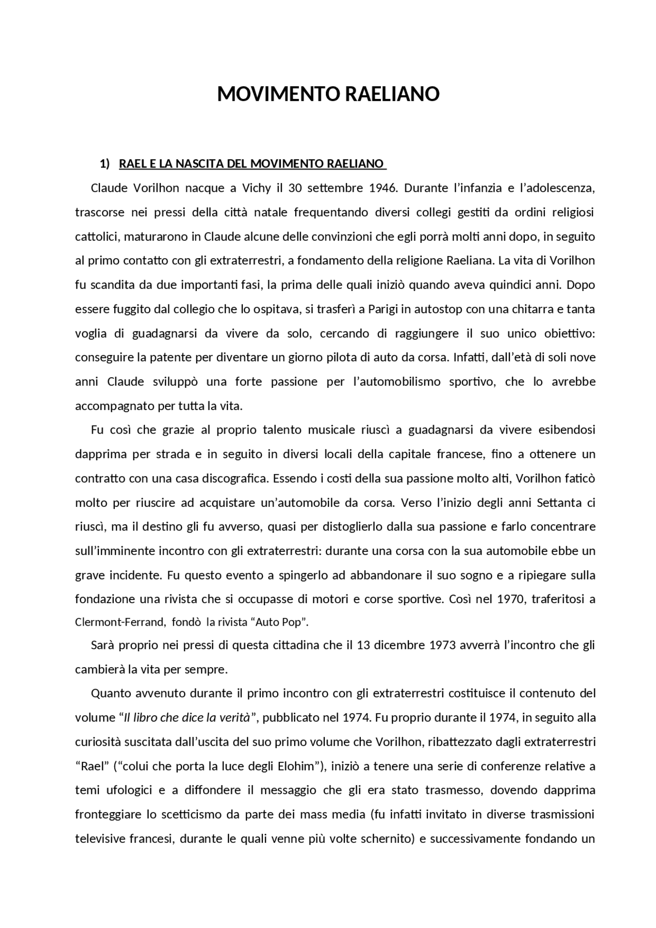 Il Movimento raeliano. Un'analisi descrittiva - Docsity