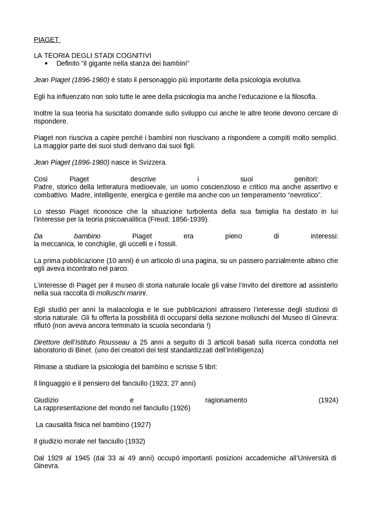 Piaget Psicologia Dello Sviluppo Belsky Docsity