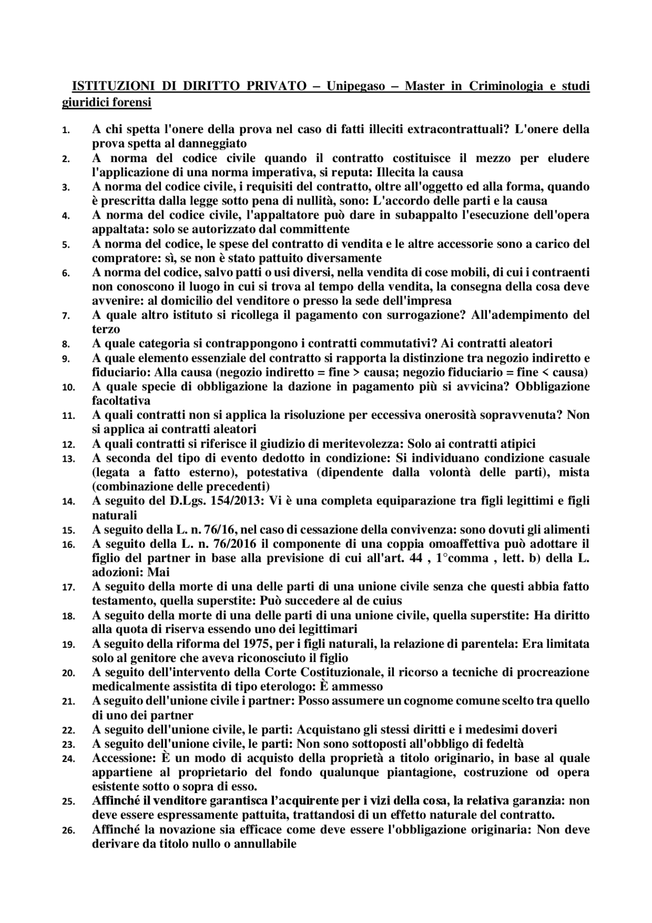 Istituzioni Di Diritto Privato Unipegaso Docsity