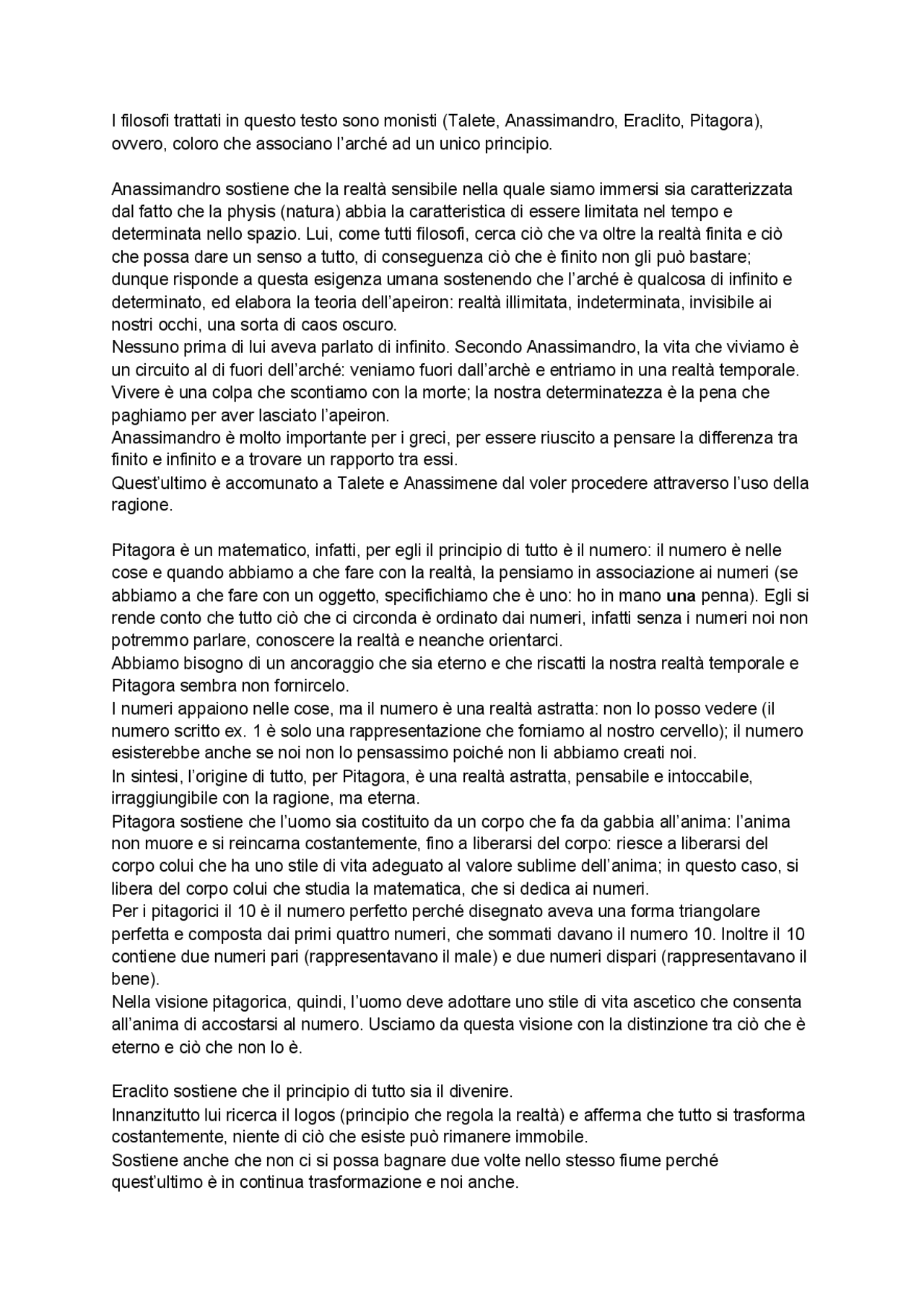 Larché Anassimandro Pitagora Eraclito Sintesi Del Corso Di