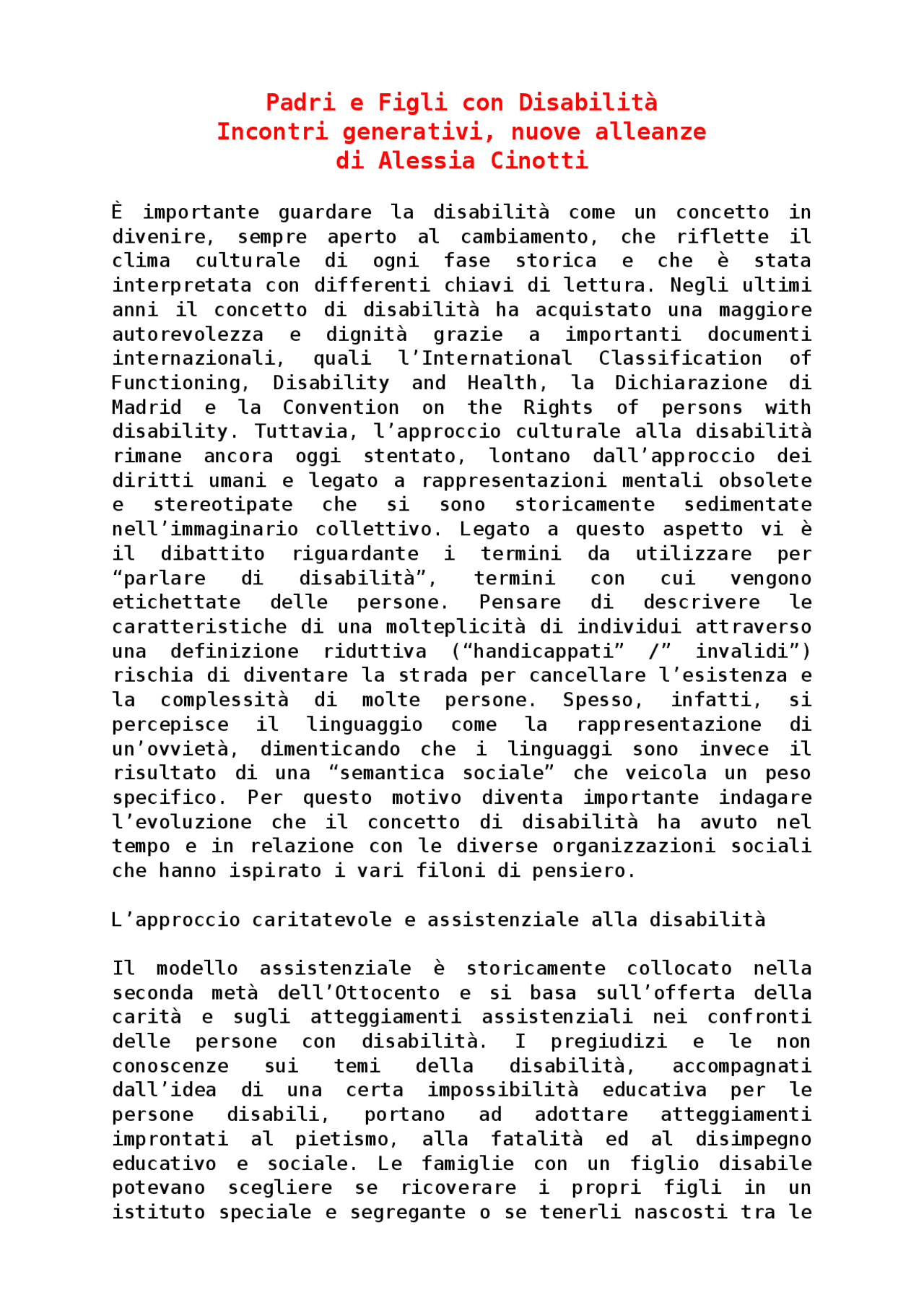 Padri E Figli Con Disabilita Docsity