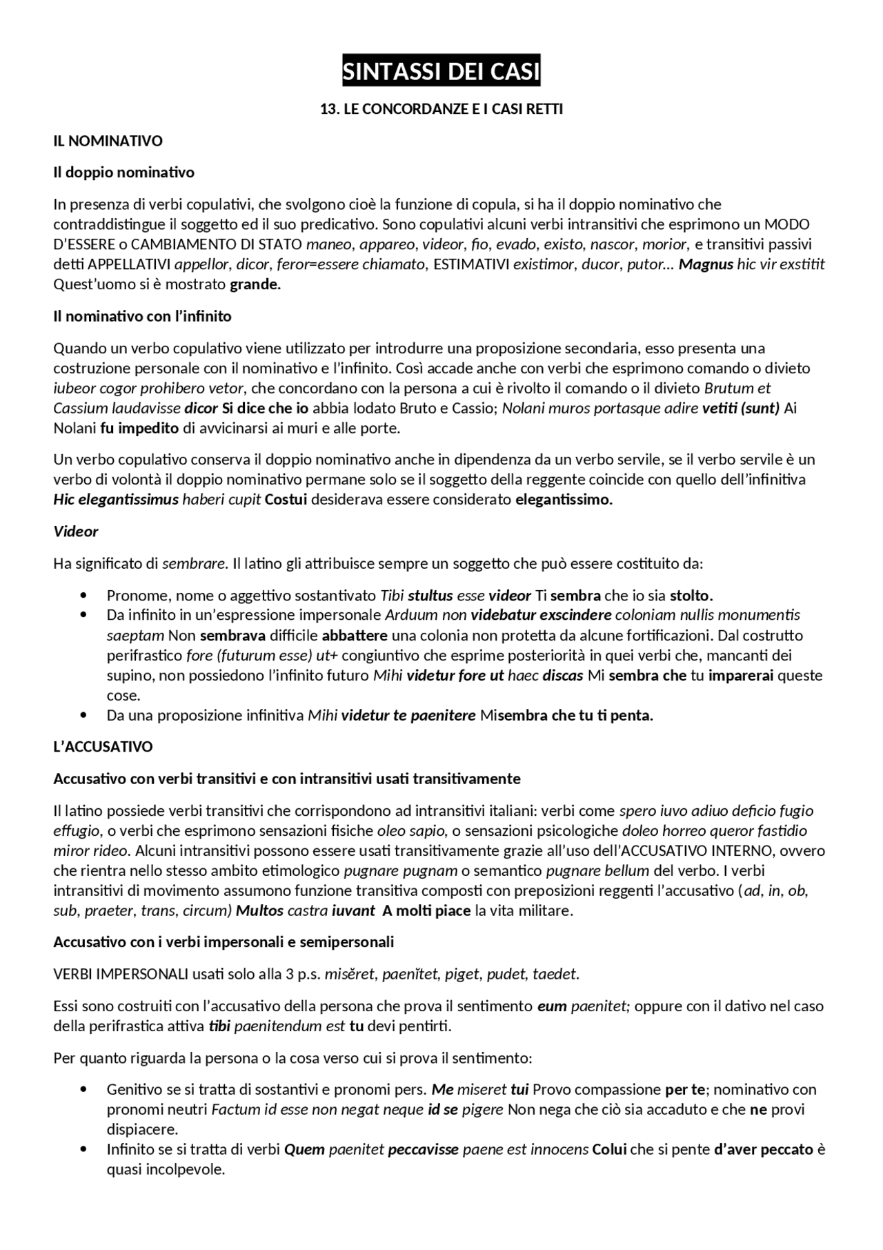 SINTASSI DEI CASI.latino - Docsity