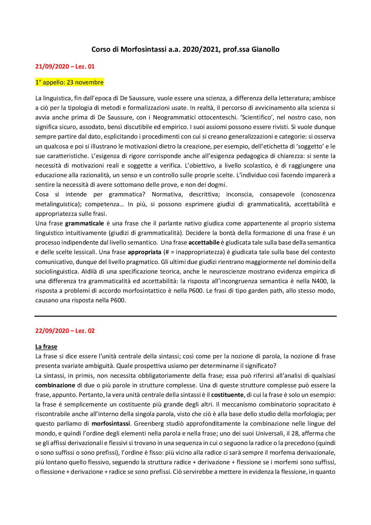 Corso Morfosintassi Unibo Docsity