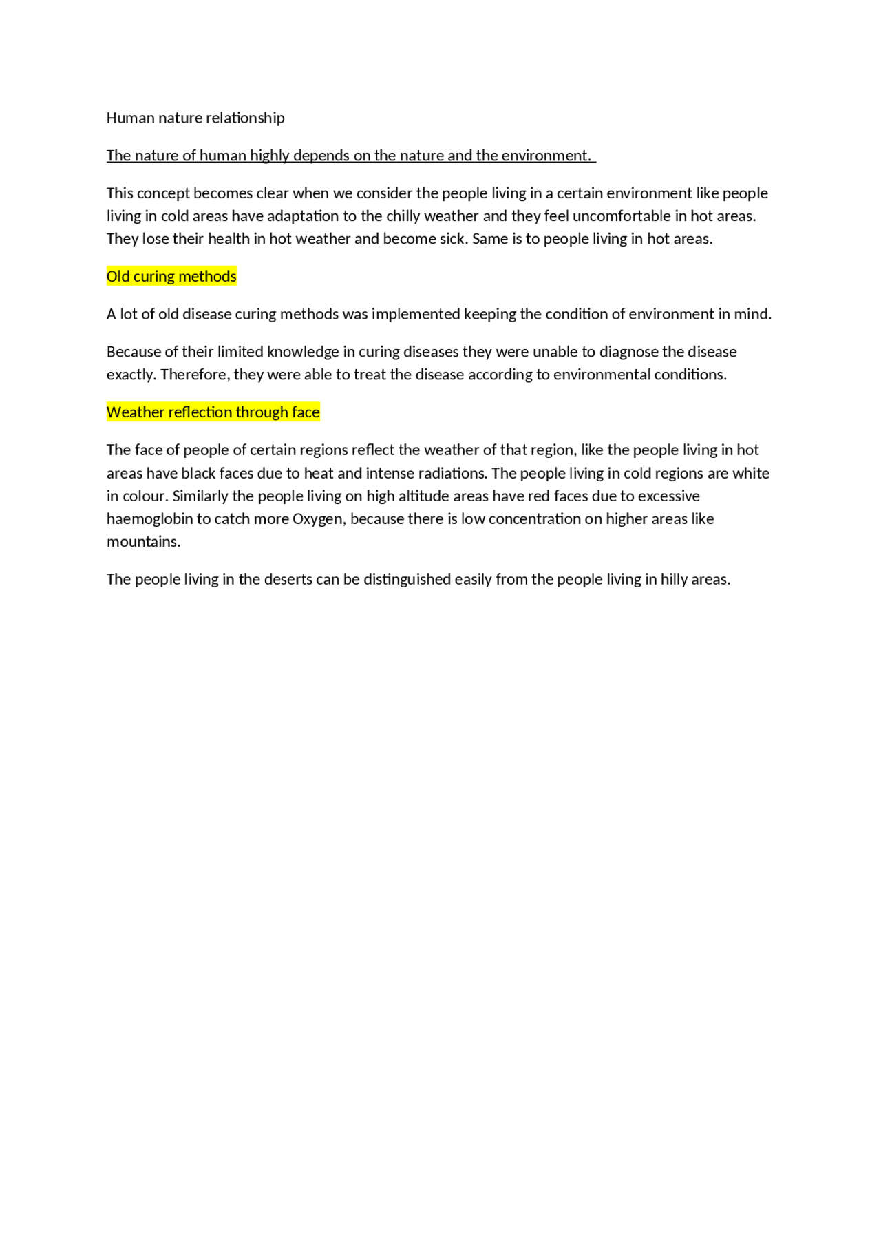 Human nature and importance of nature - Docsity