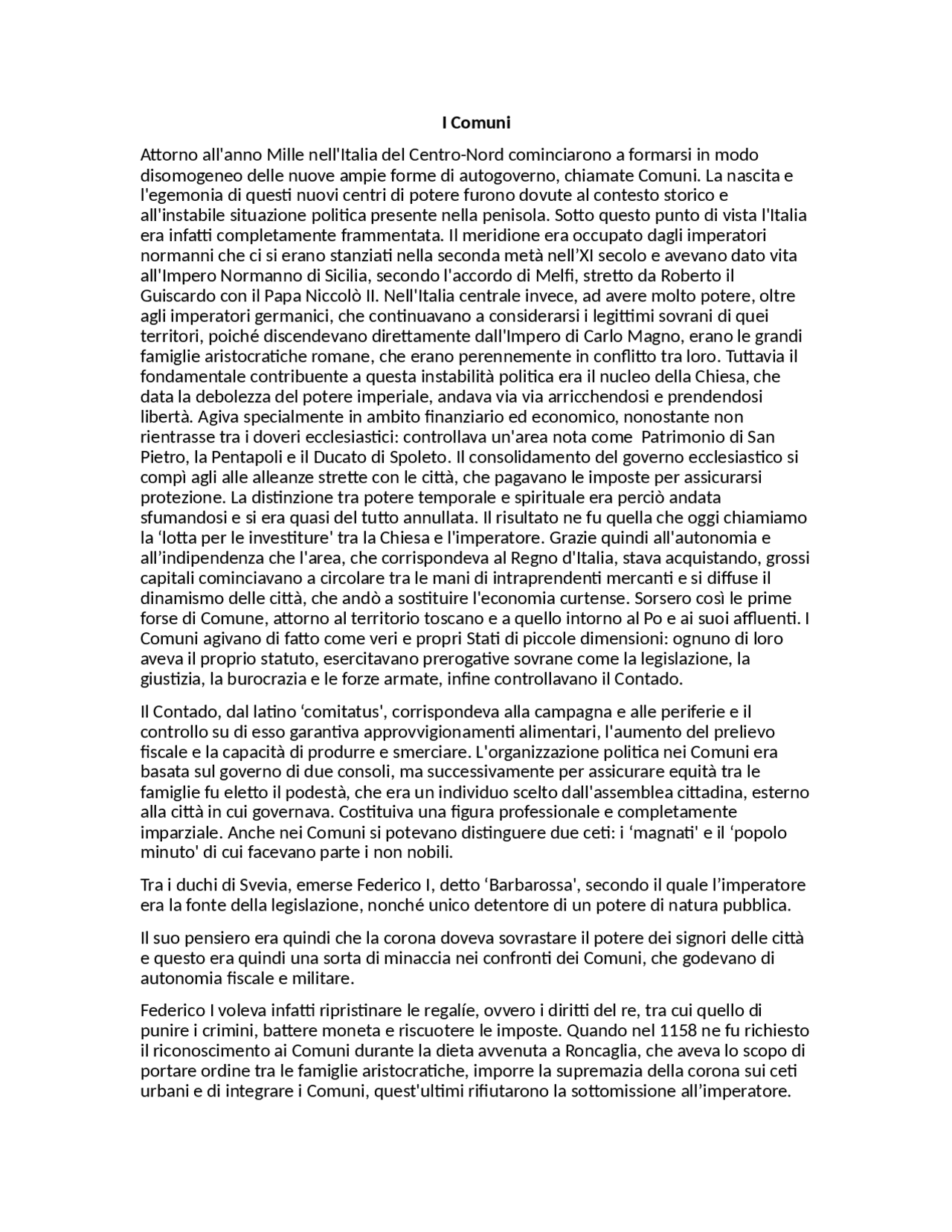 Appunti Di Storia Sulla Nascita Dei Comuni Docsity