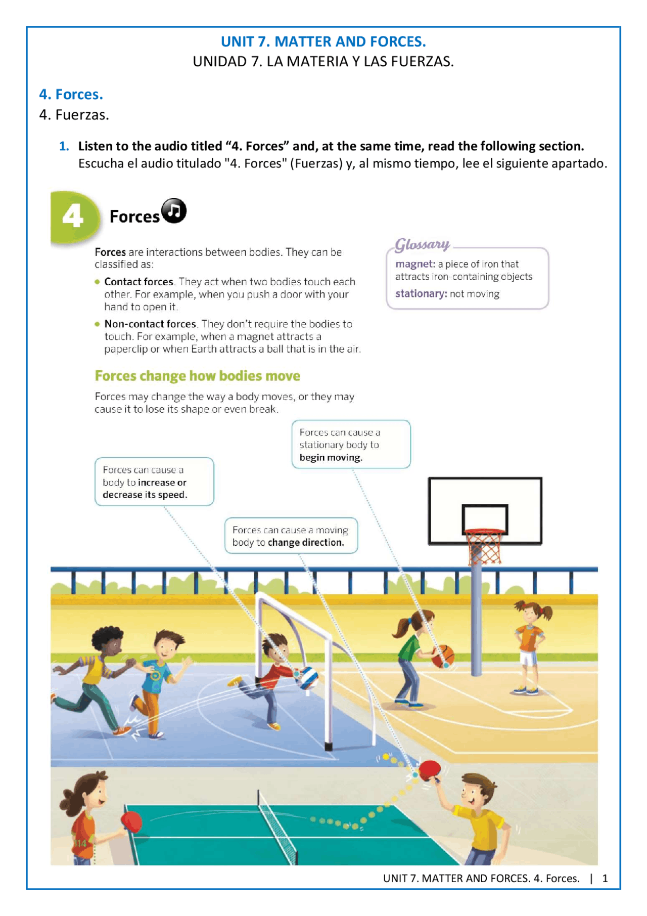 4º Primaria. Natural Science. Savia. UNIT 7. MATTER AND FORCES. 4 ...