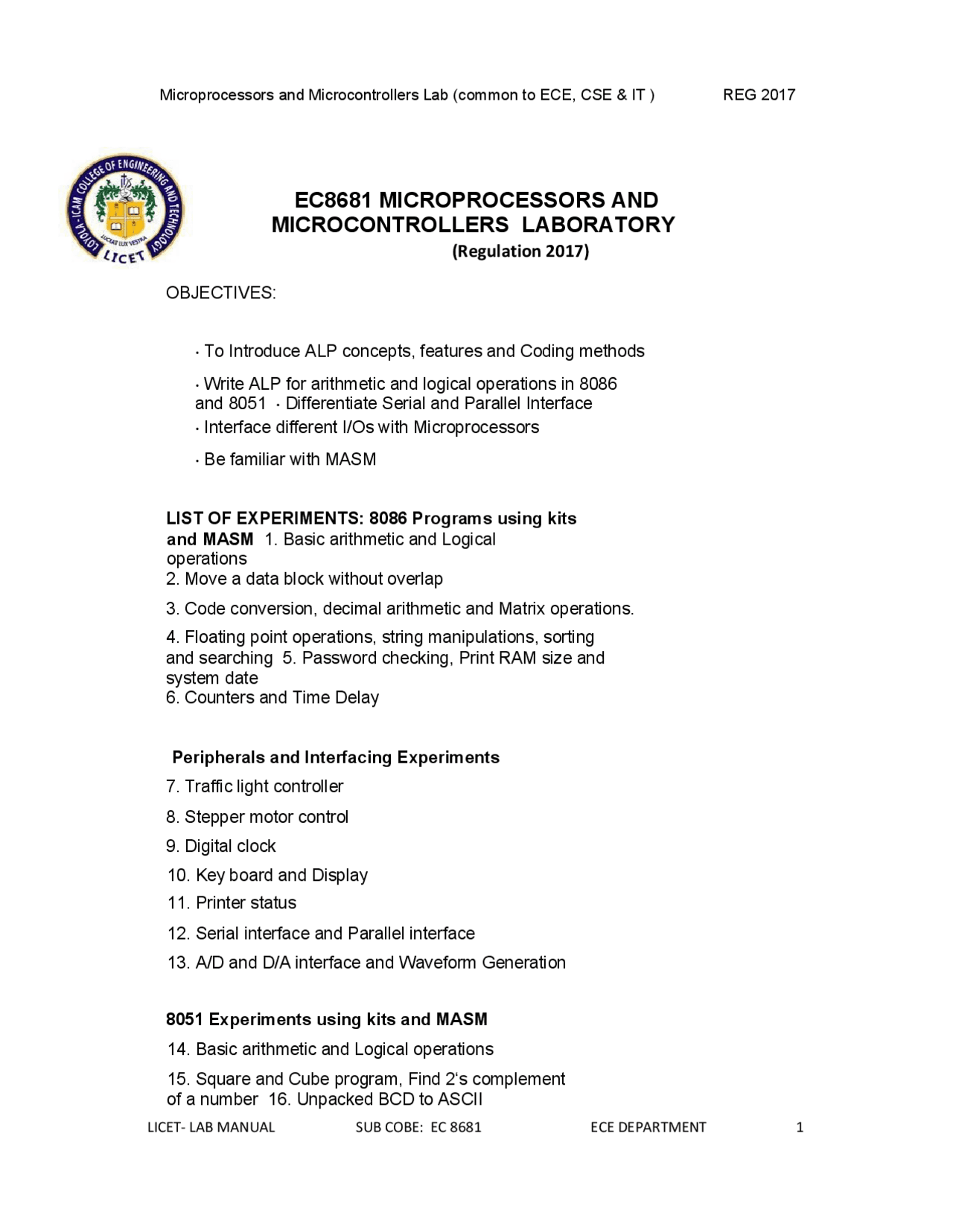MPMC lab manual for computer science department | Lab Reports Computer Science - Docsity
