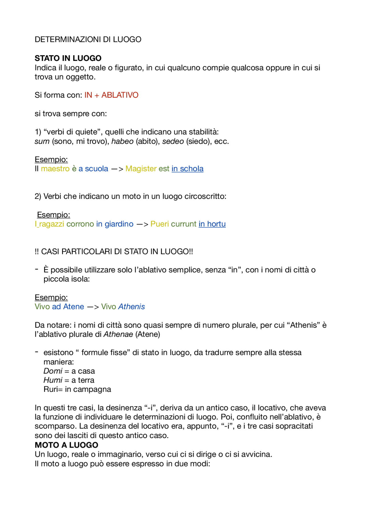 Più Importanti Complementi Della Lingua Latina Con Esempi Docsity