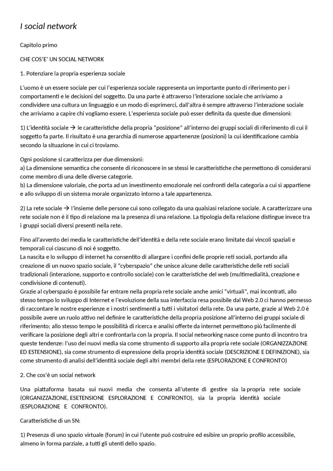 Riassunto De I Social Network Docsity