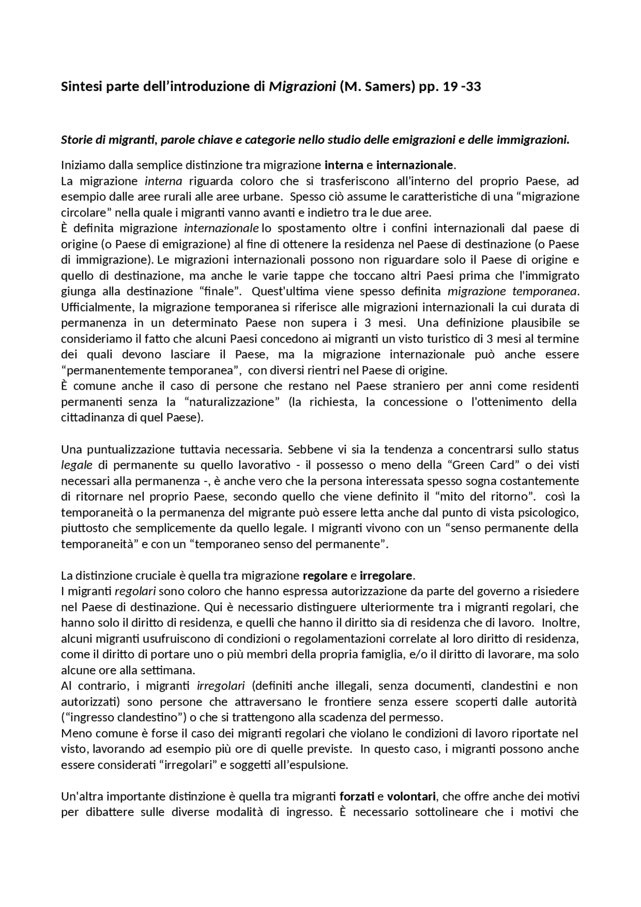 Migrazioni Di M Samers Docsity