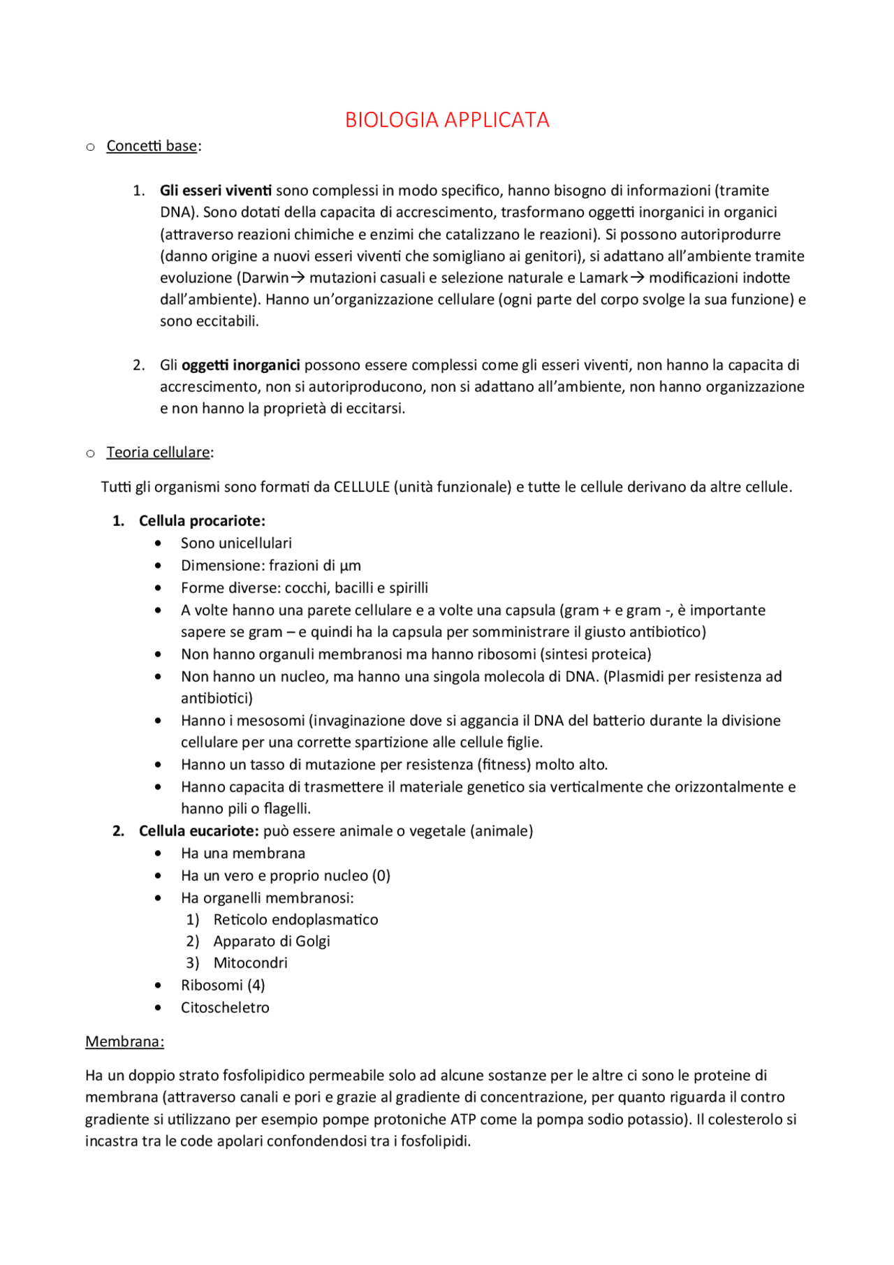 Appunti Biologia Applicata Docsity