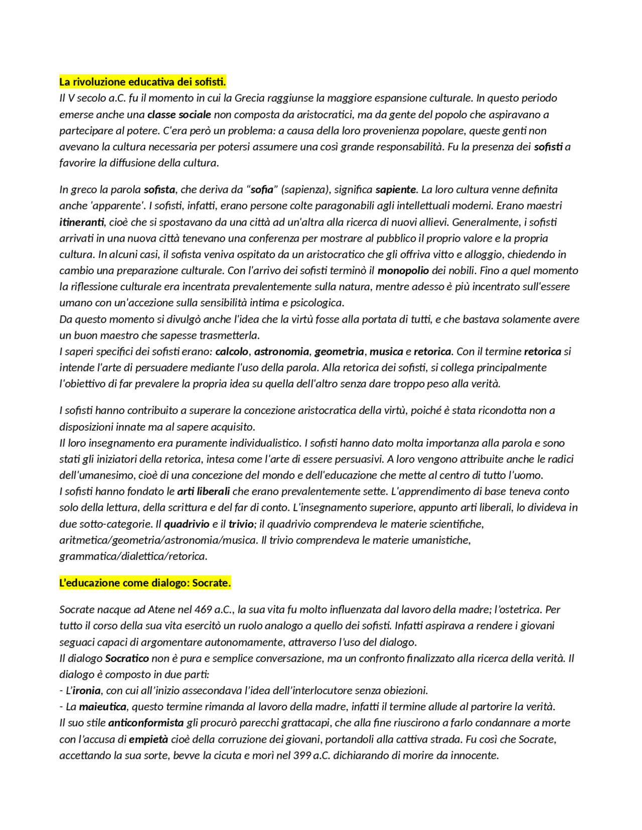 Sofisti E Socrate A Confronto Docsity