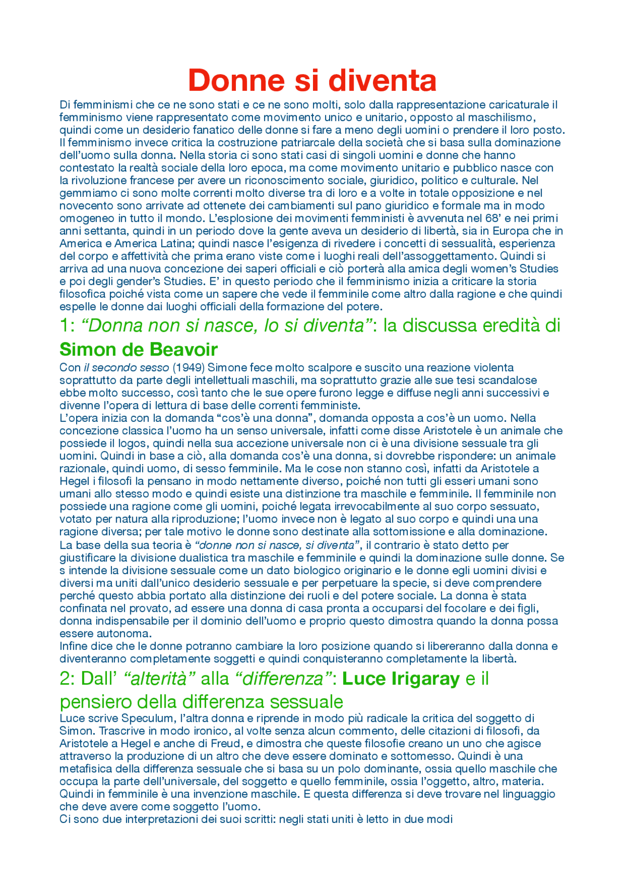 Riassunto Del Libro Donne Di Diventa Docsity