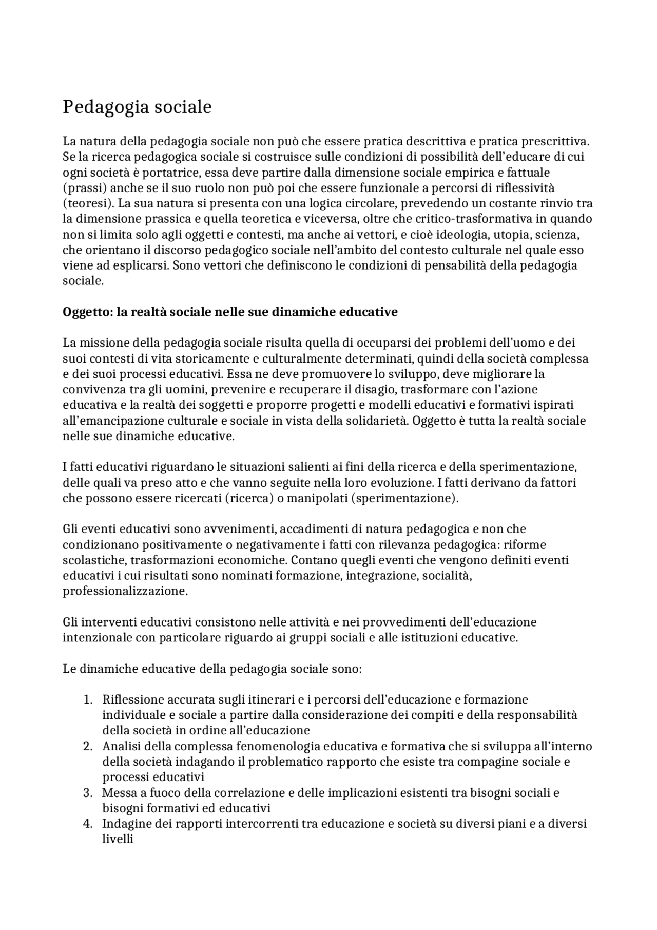 Pedagogia Sociale Riassunto Docsity