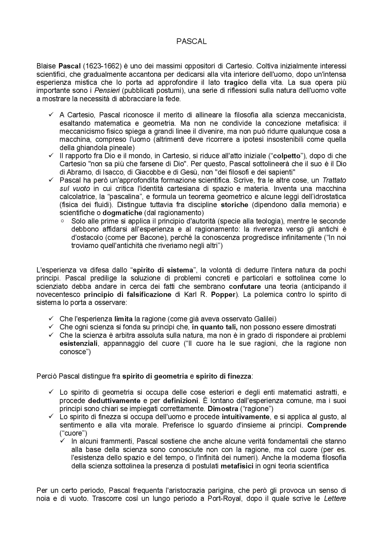 Appunti Di Filosofia Pascal Docsity
