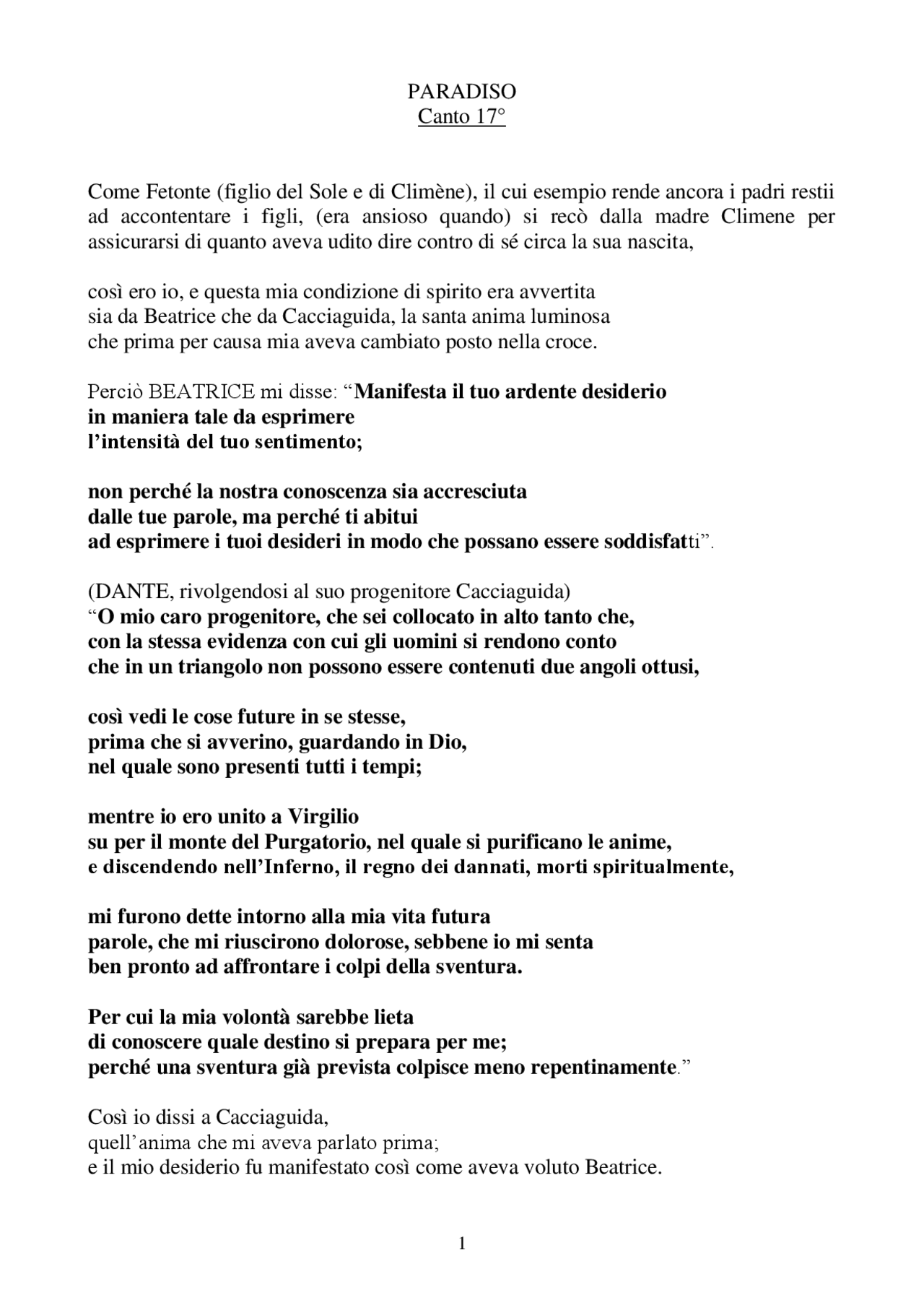 Divina Commedia, PARADISO, Canto XVII - Docsity