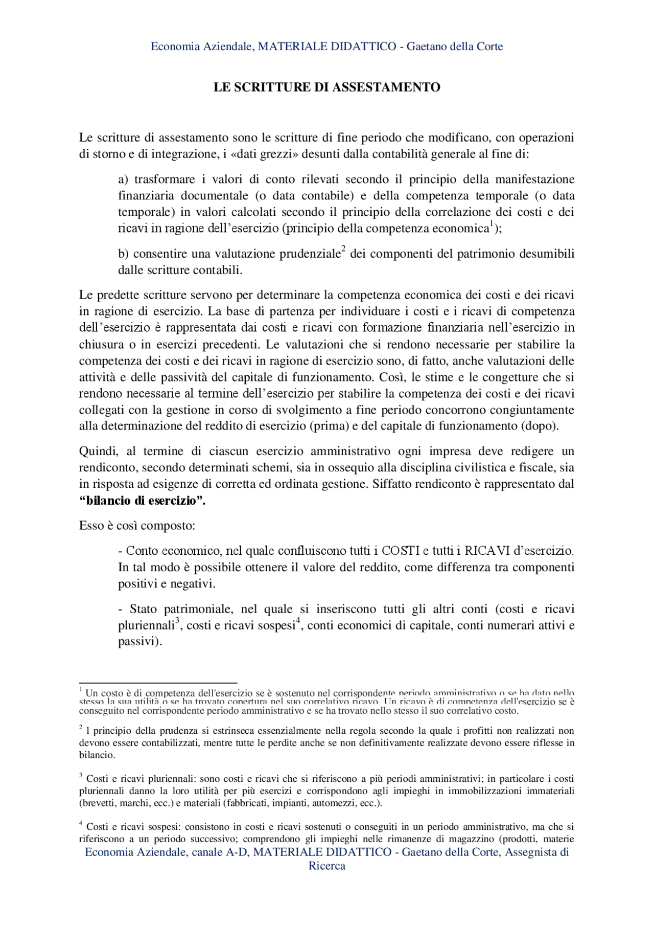 Le Scritture Di Assestamento Prima Parte Docsity