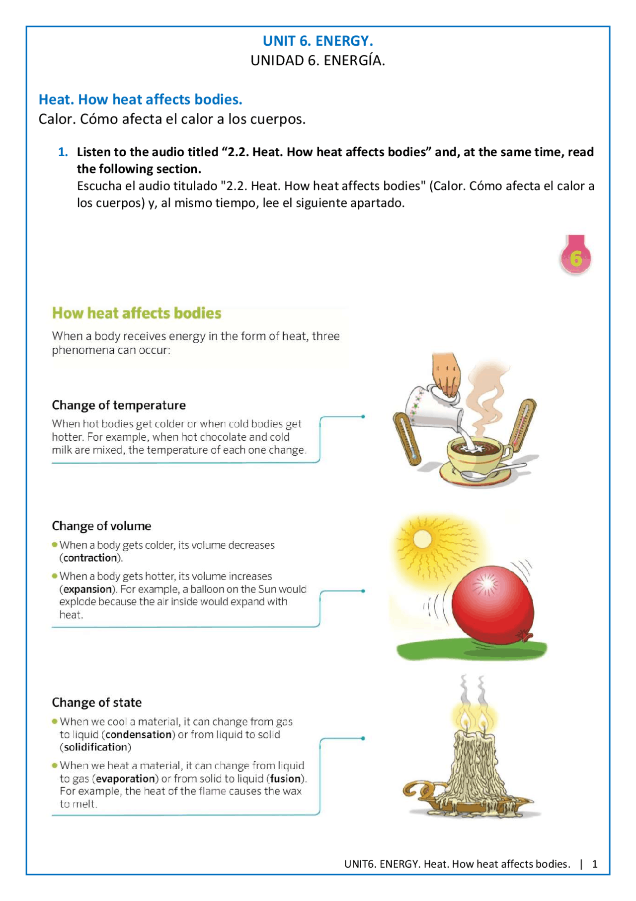 4º Primaria. Natural Science. Savia. UNIT 6. ENERGY. 2. Heat. 2.2. How ...