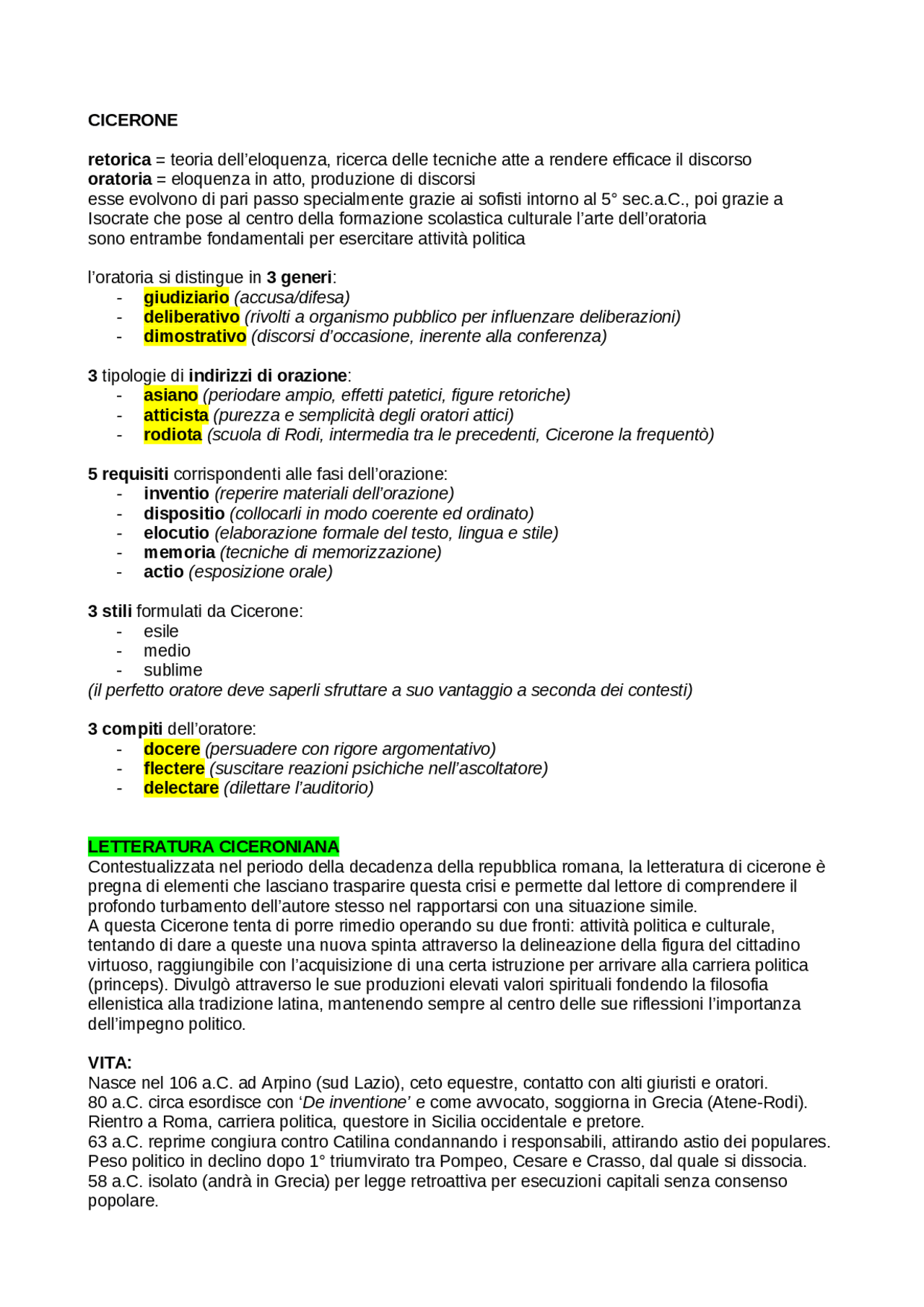 Appunti Latino Cicerone Docsity
